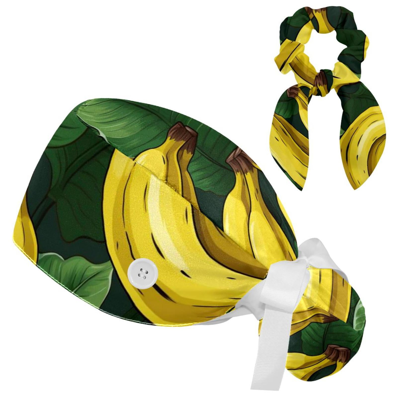 Adjustable Banana Scrub Cap, Working Hat Hair Cover with Ponytail Pouch ...