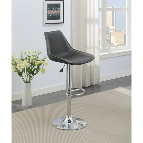 Adjustable Bar Stools / Ebony Wax Polyurethane Leather, Chrome Base ...