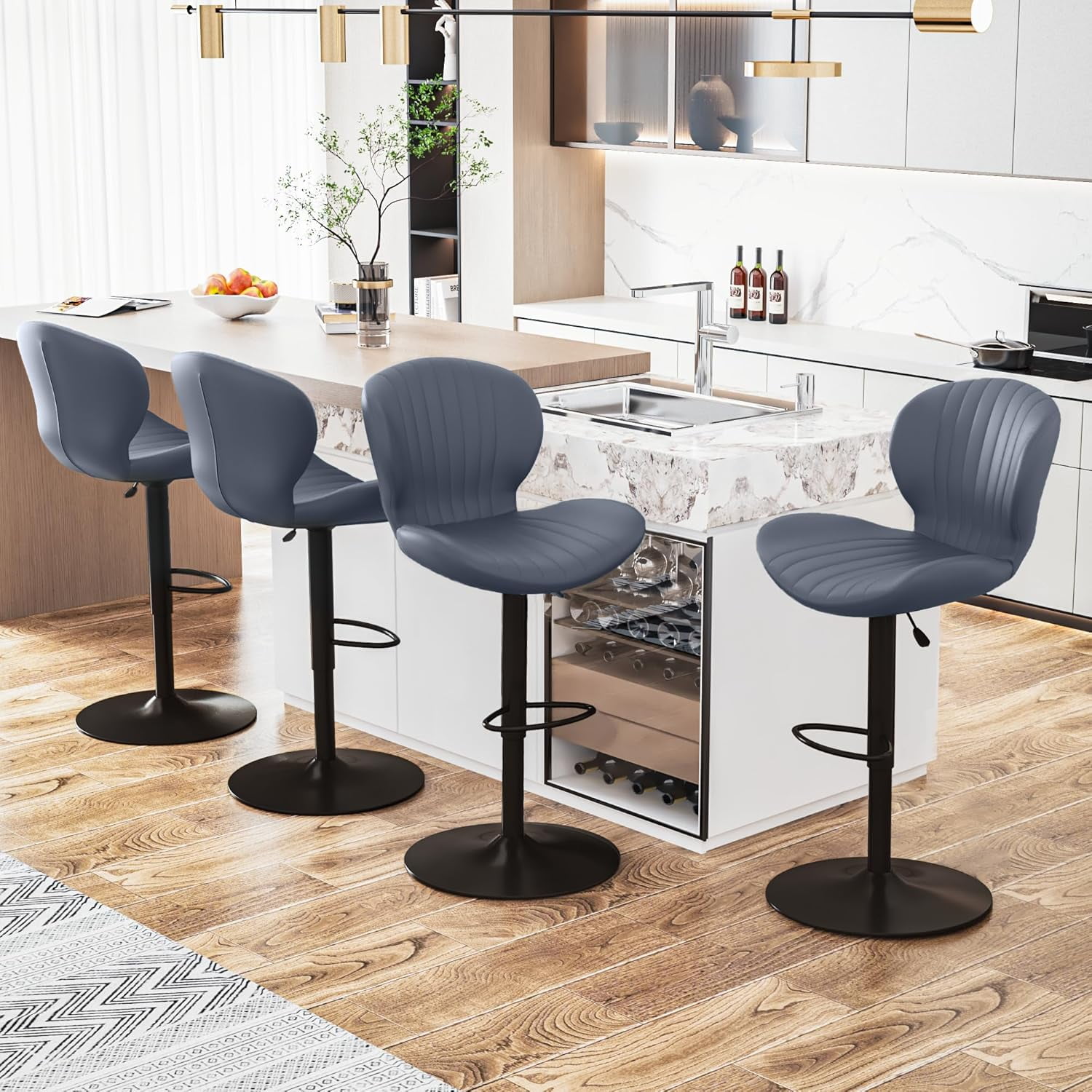 Adjustable Bar Stools Faux Leather Upholstered Swivel Counter Stools ...