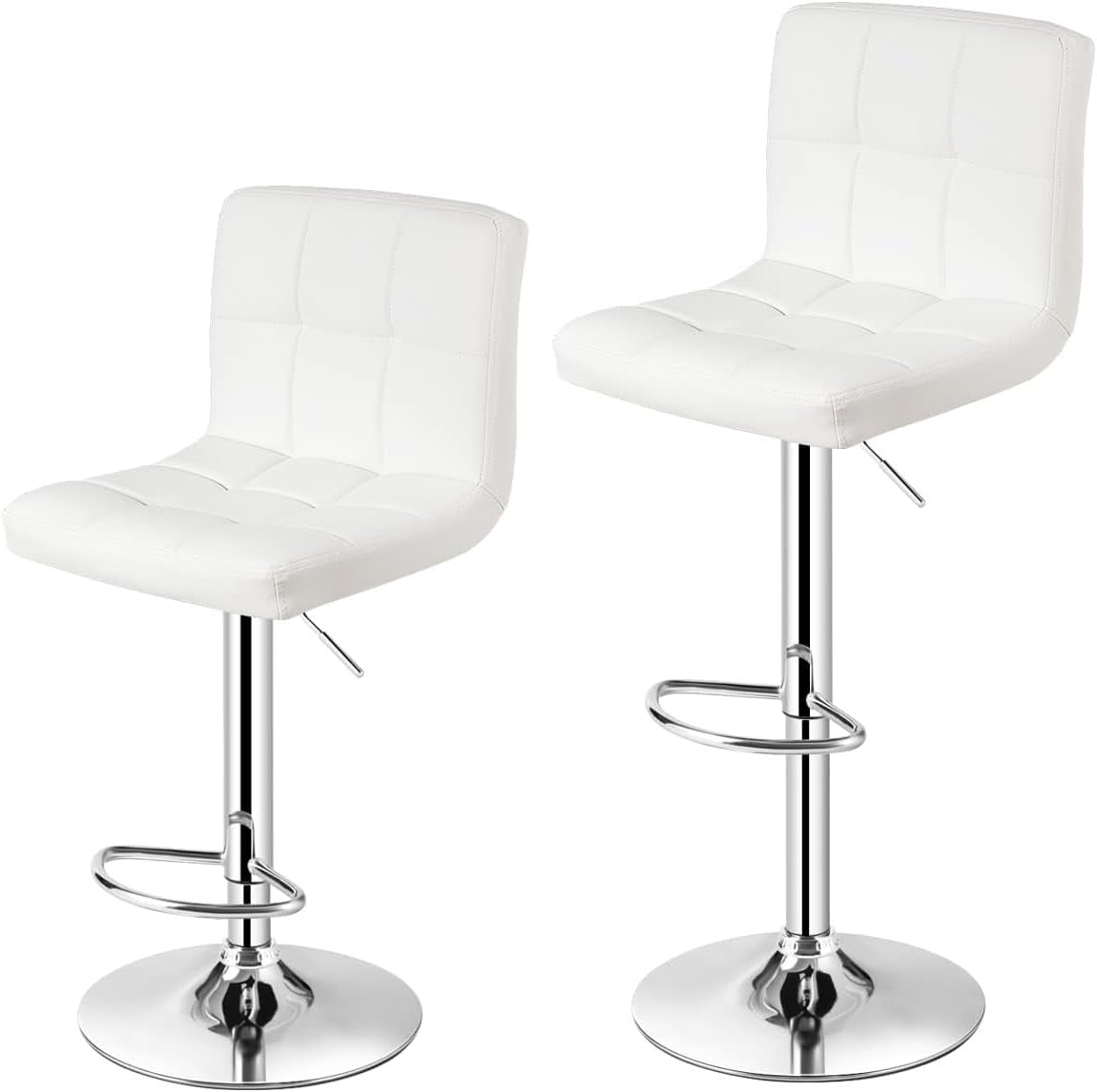 Adjustable Bar Stools PU Leather Swivel Barstools with Back Footrest ...