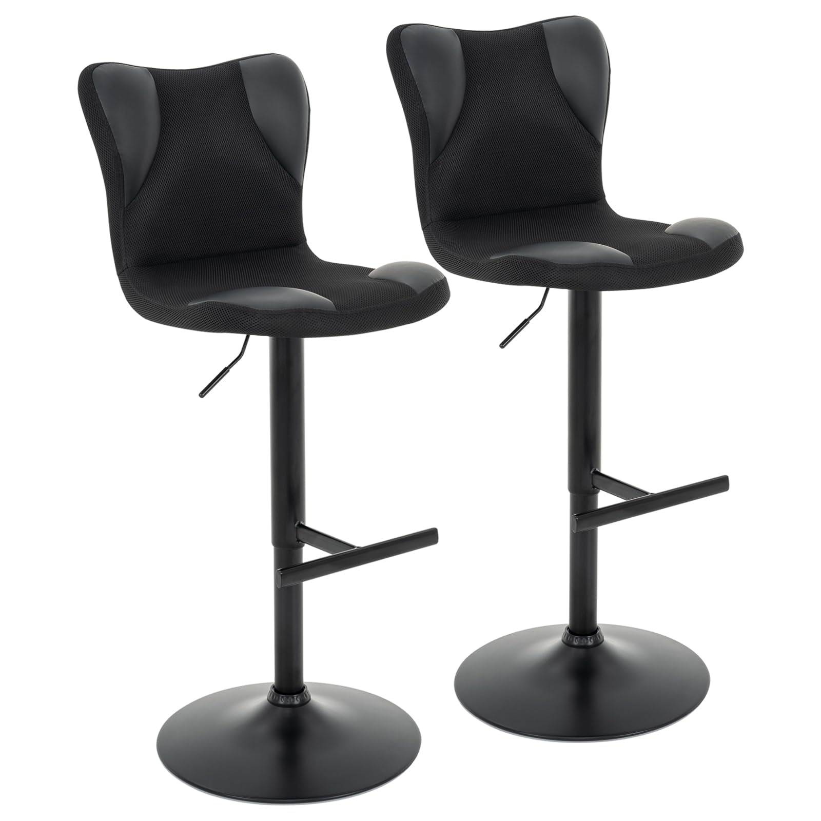 Adjustable Bar Stools Set of 2 with Back, Modern Armless Ergonomic PU ...