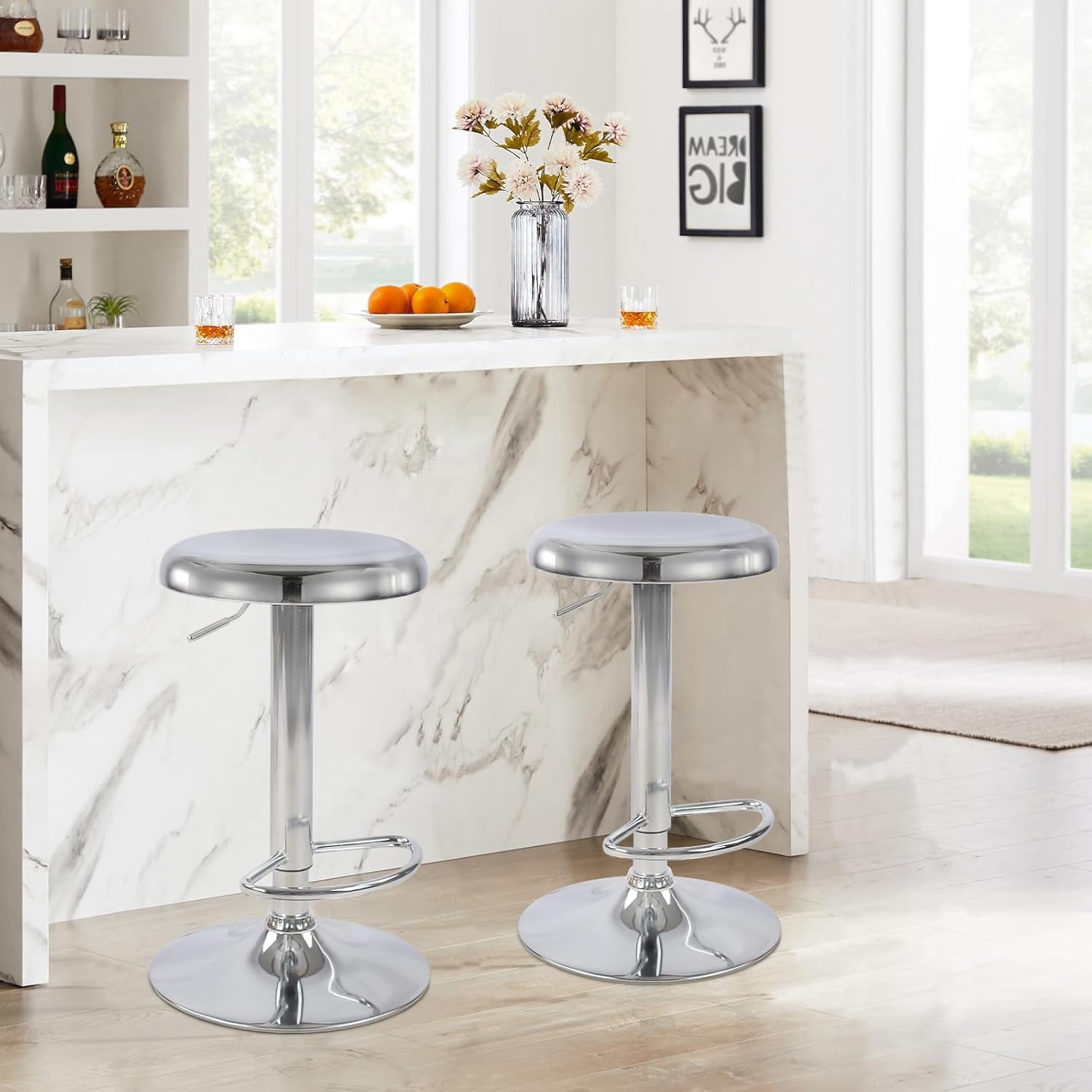 Adjustable Bar Stools Set of 2, Backless Counter Height Bar Stools ...