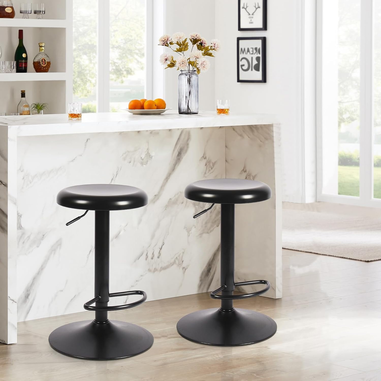 Adjustable Bar Stools Set of 2, Backless Counter Height Bar Stools ...