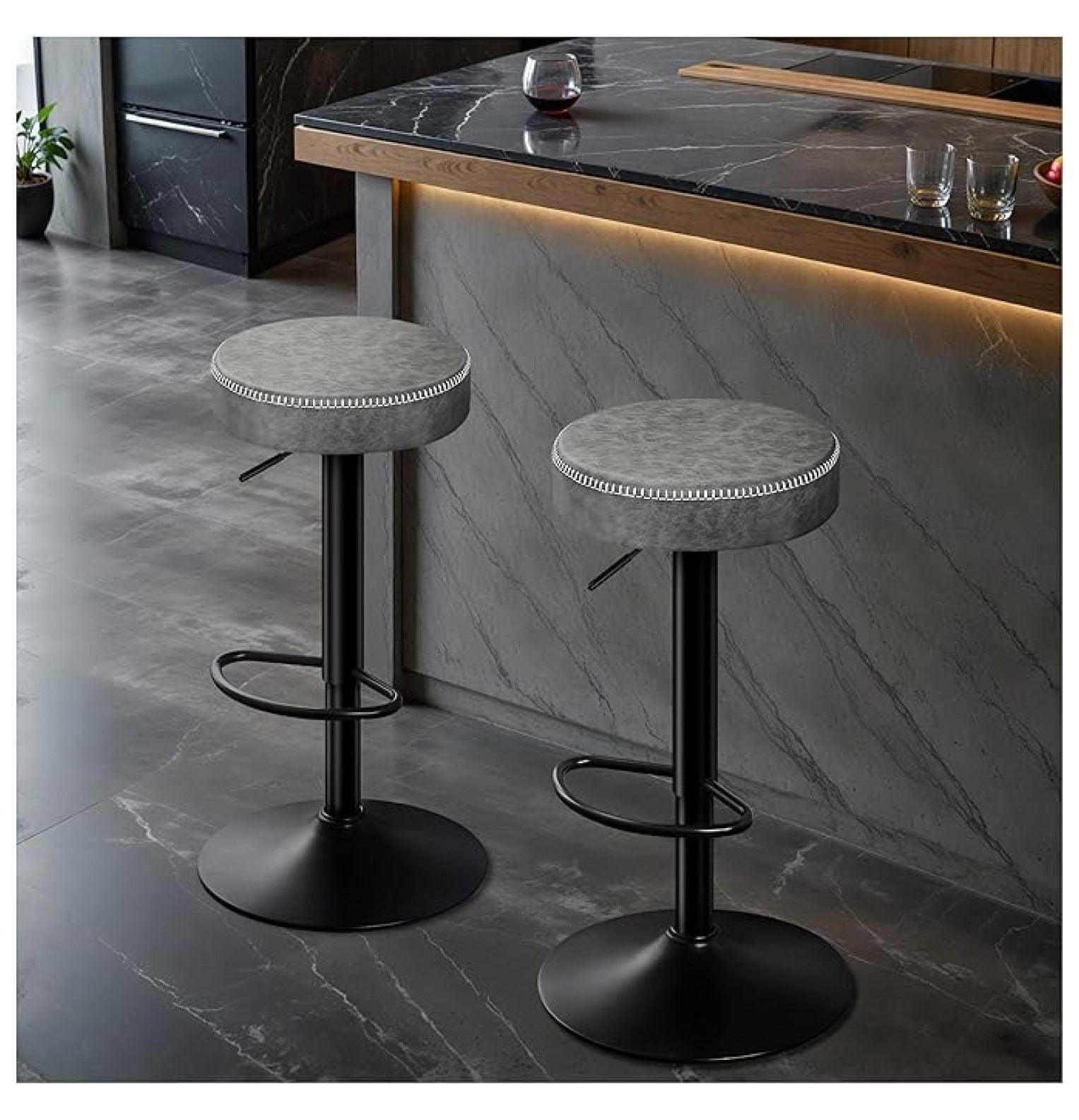 Adjustable Bar Stools Set of 2 Backless Kitchen Barstools with Round ...