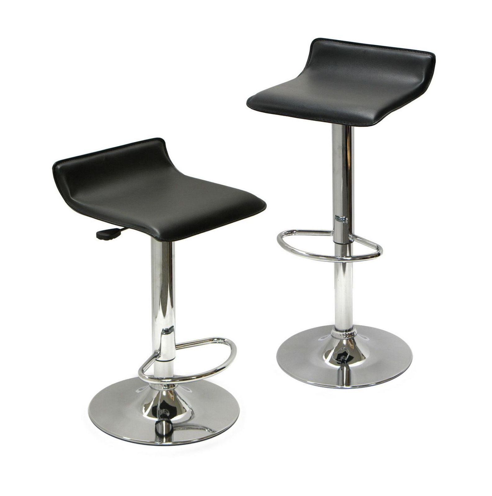Adjustable Bar Stools Set of 2, Black Faux Leather Swivel Stool, RTA ...