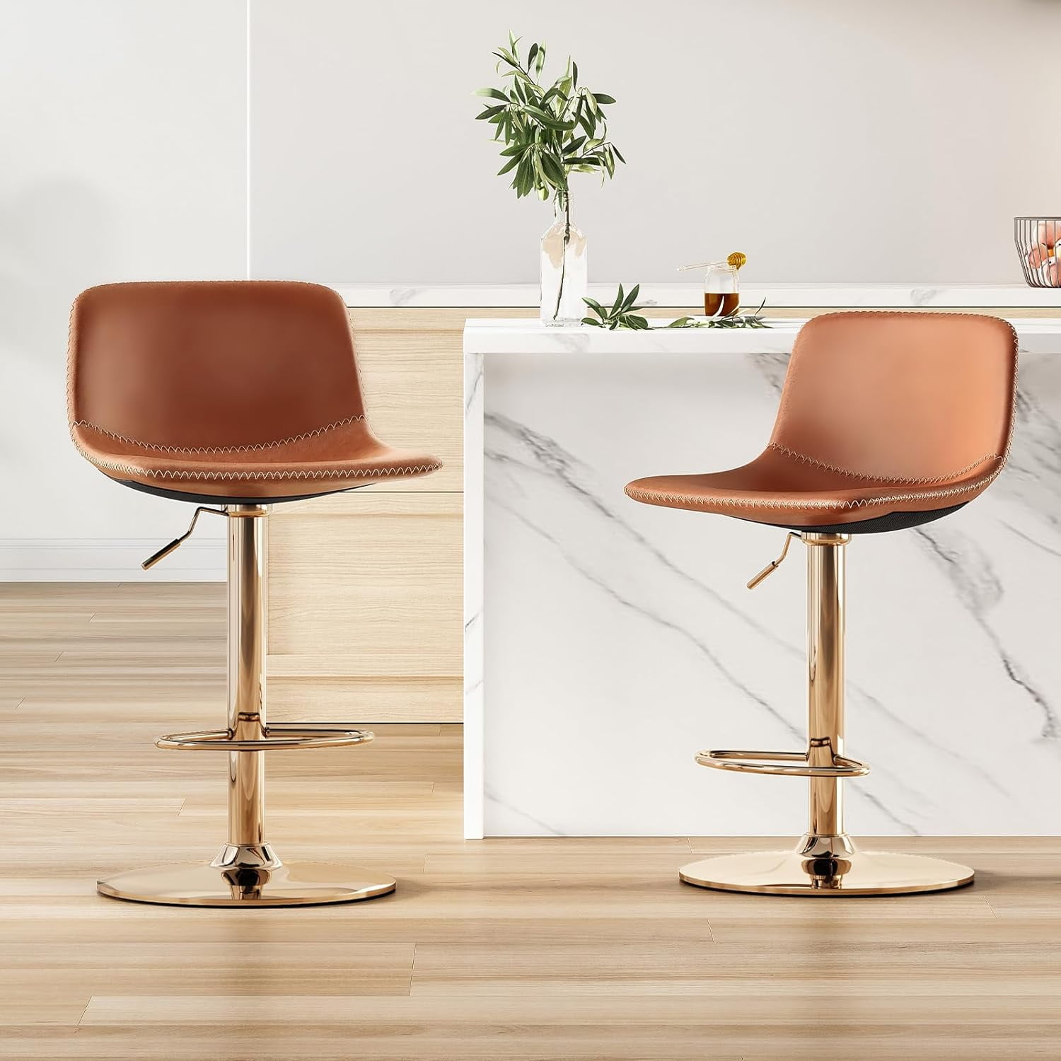 Adjustable Bar Stools Set of 2, Mid Century Modern Swivel Bar Stools ...