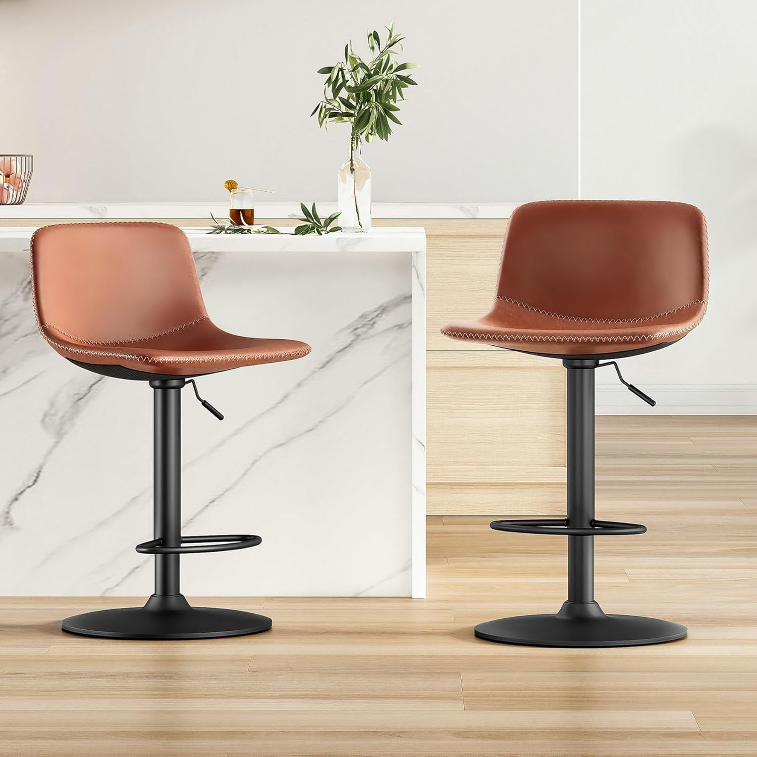 Adjustable Bar Stools Set of 2, Mid Century Modern Swivel Bar Stools ...