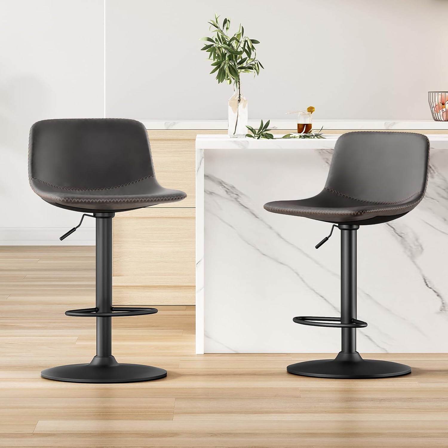 Adjustable Bar Stools Set of 2, Mid Century Modern Swivel Bar Stools ...