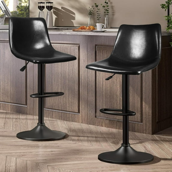 Adjustable Bar Stools Set of 2, Swivel Barstools with Back and Footrest ...