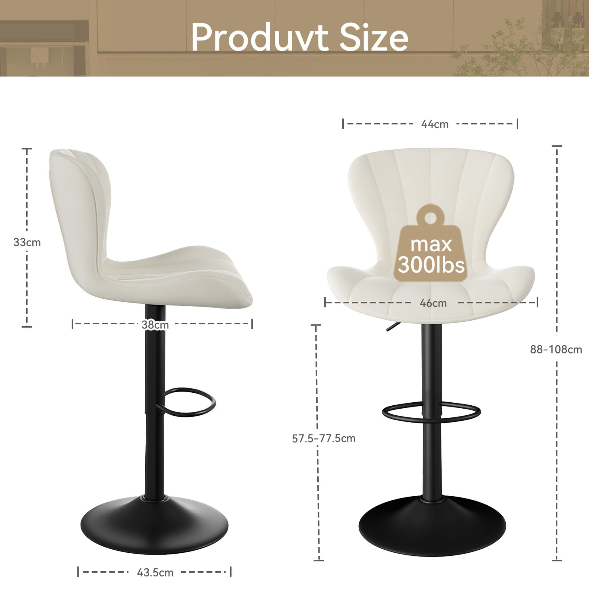 Adjustable Bar Stools Set of 2 - Ergonomic Height with Back, Wide Seat ...