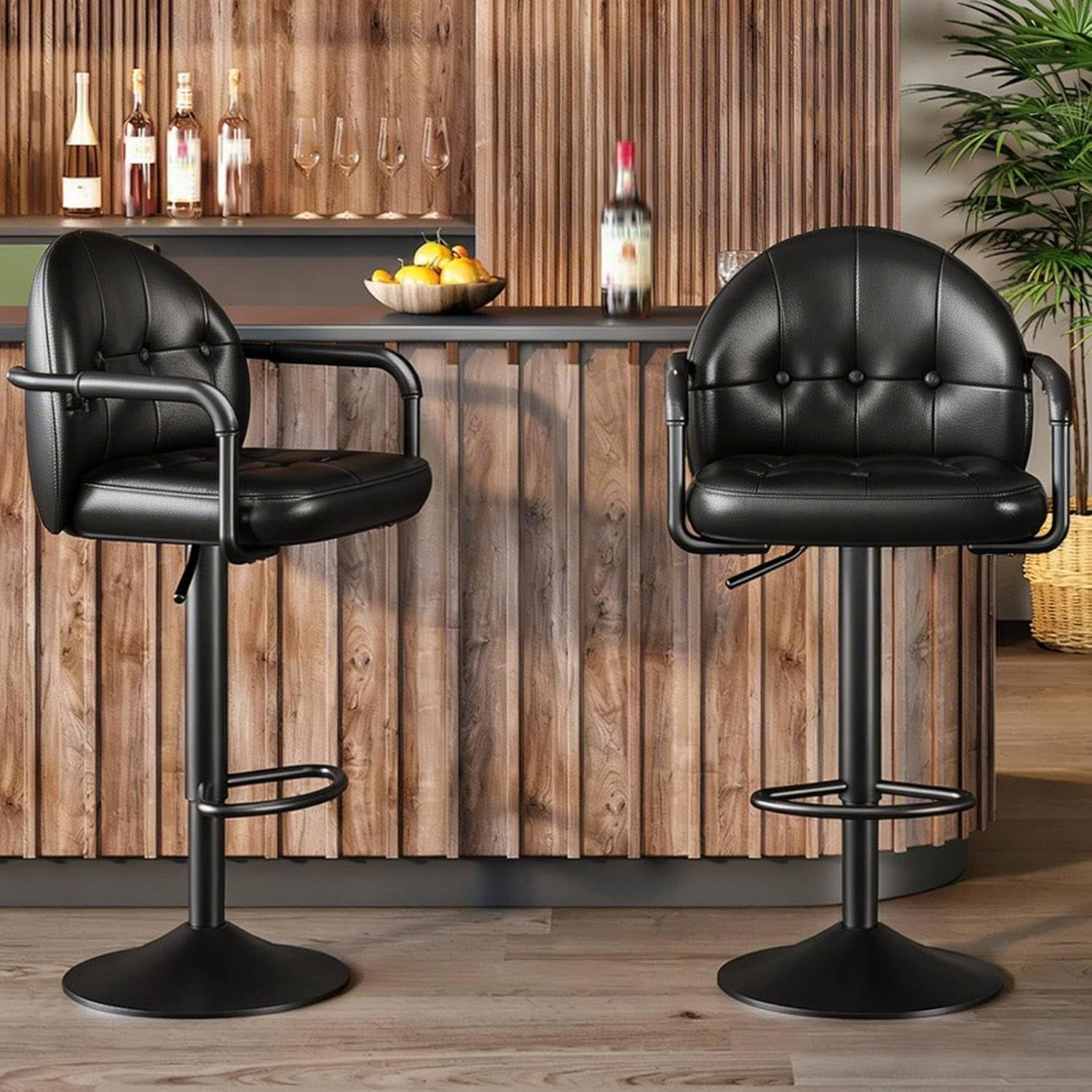 Adjustable Bar Stools, Swivel Stools with Arms and Footrest, PU ...