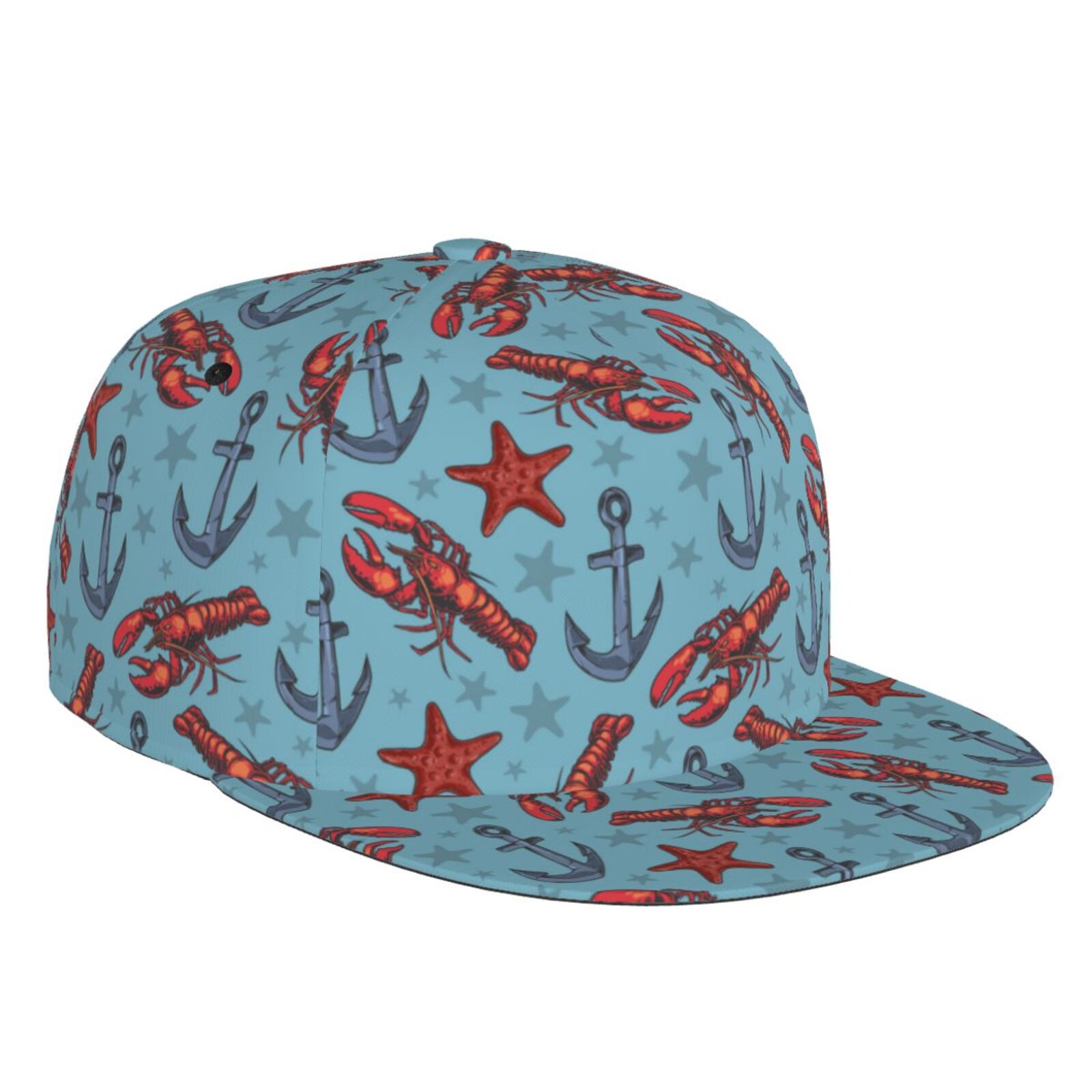 Adjustable Baseball Cap, Anchored Starfish Shrimp Flat Bill Trucker ...