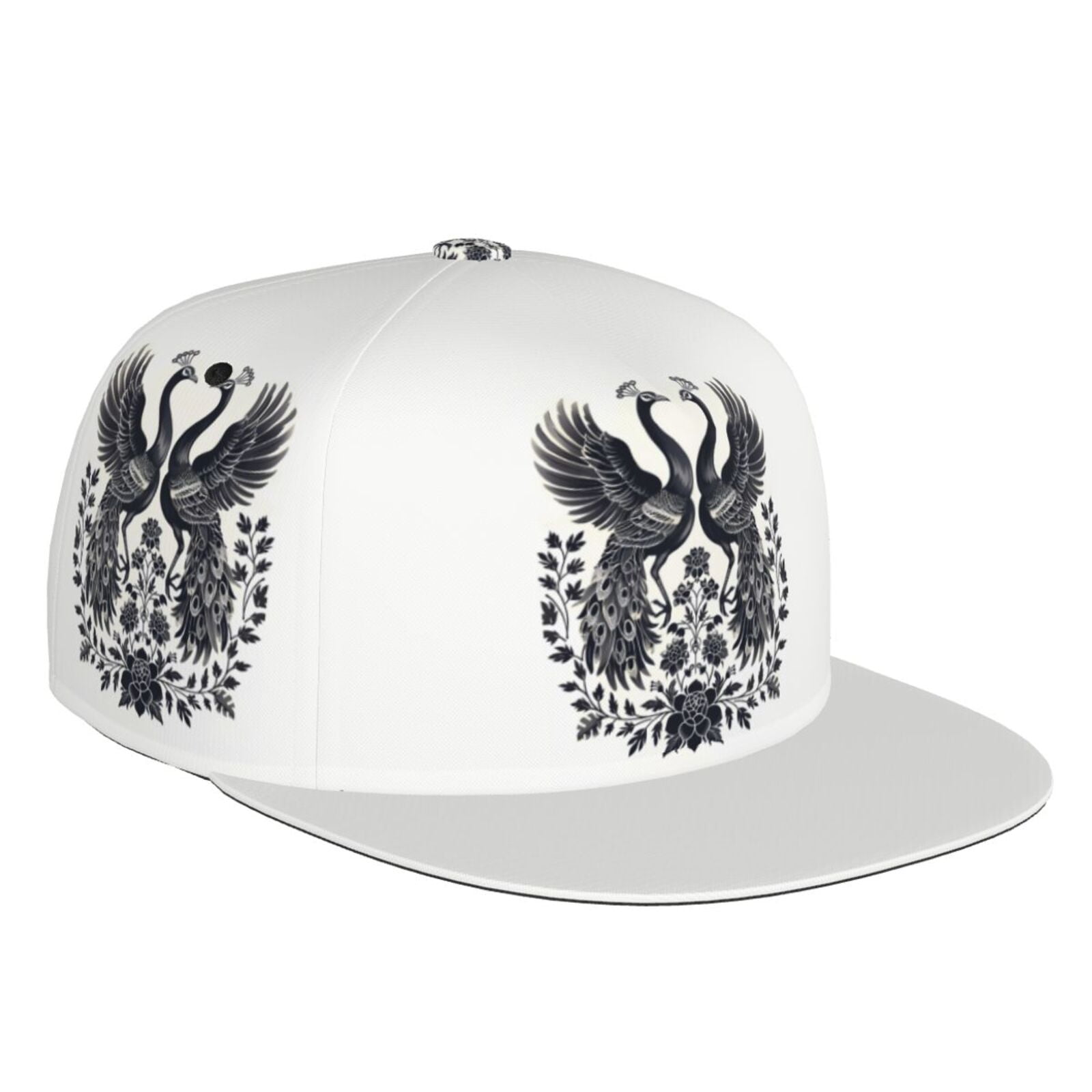Adjustable Baseball Cap, Artistic Black White Peacocks Flat Bill Trucker Flat Brim Hats Dad Hat ...