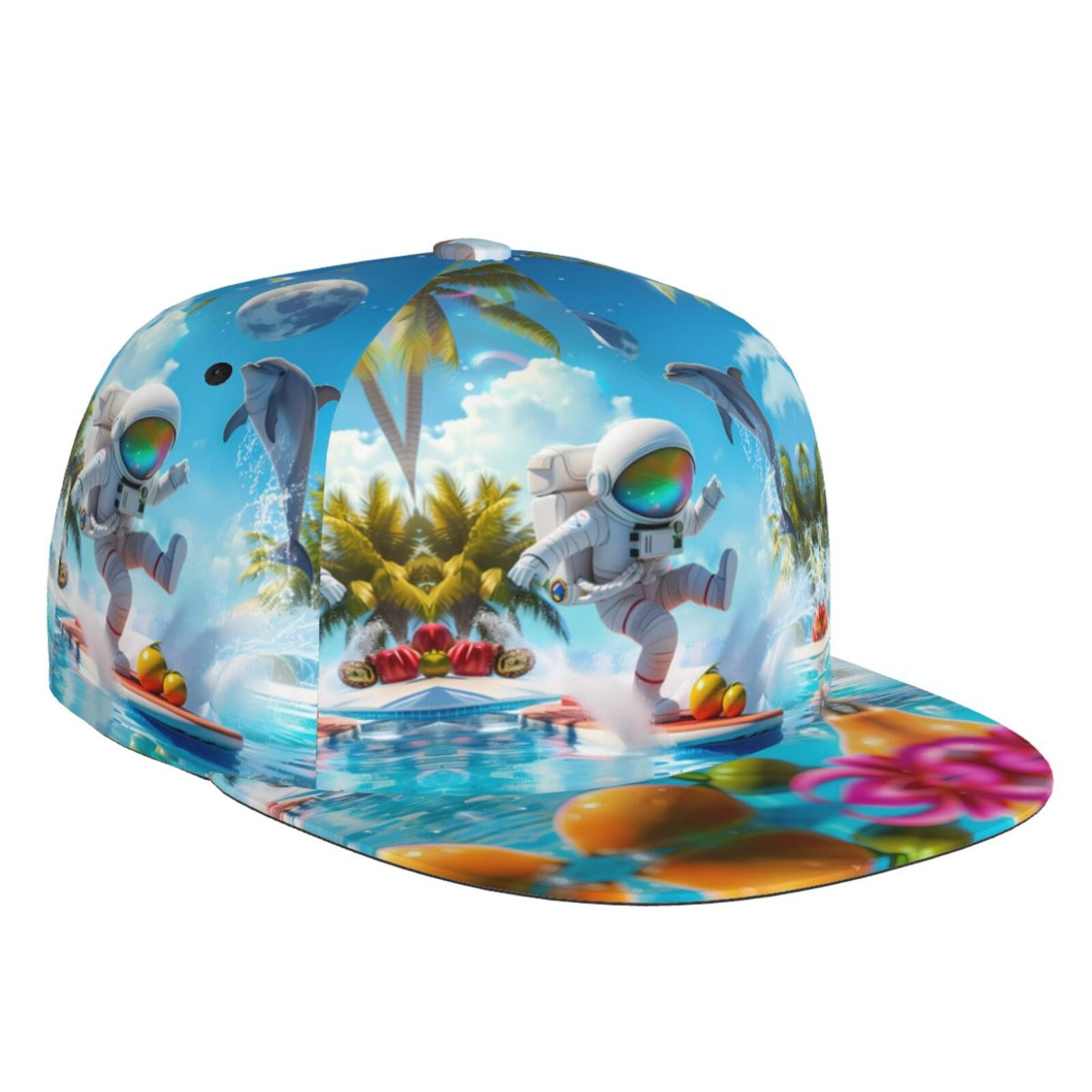 Adjustable Baseball Cap, Astronaut Tropical Dolphin Flat Bill Trucker ...