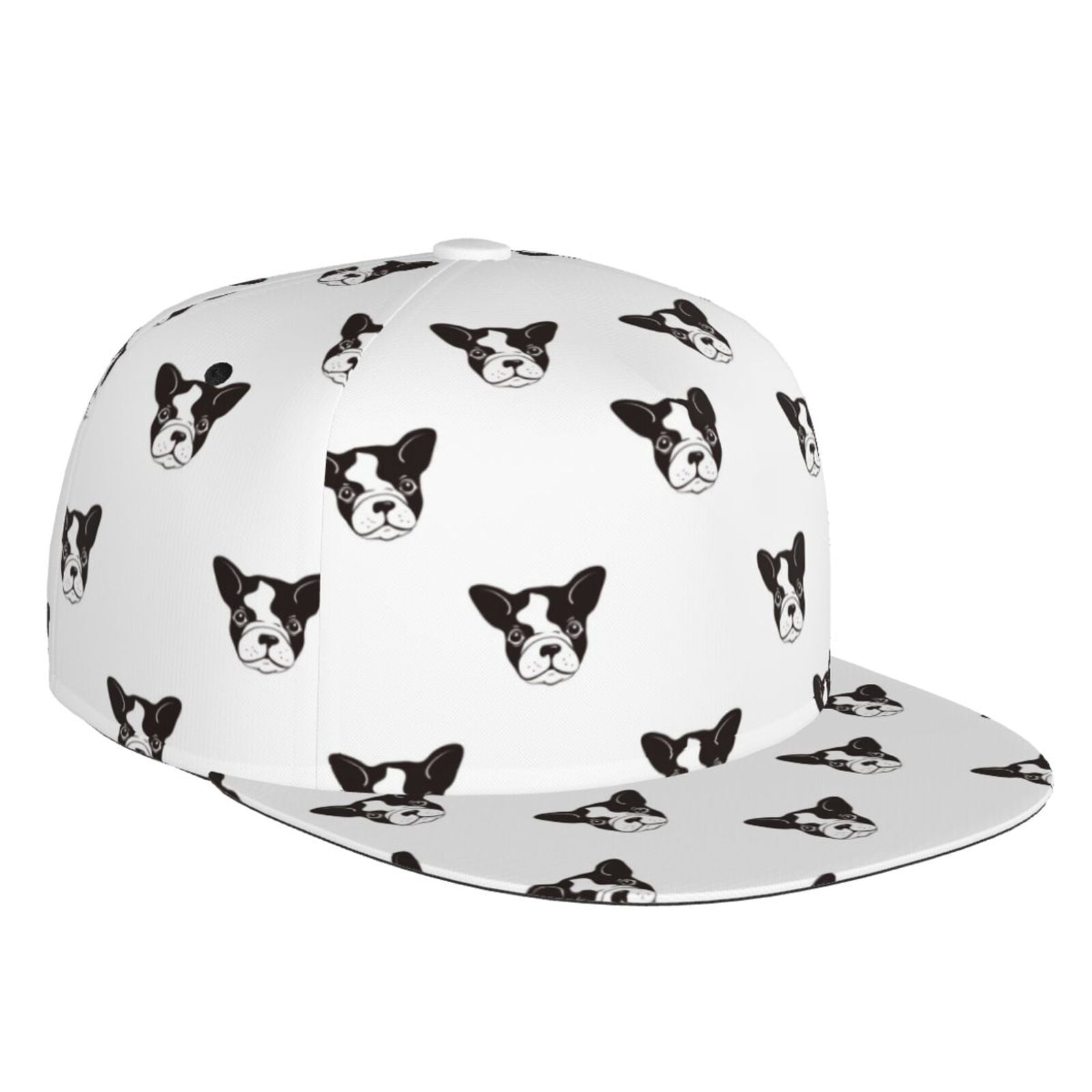 Adjustable Baseball Cap, Black White Cute French Bulldog_A Flat Bill ...