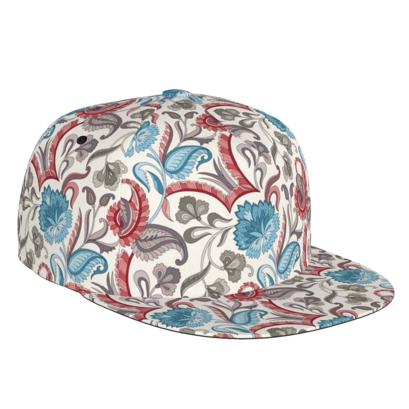 Adjustable Baseball Cap, Blue Flowers Paisley Flat Bill Trucker Flat ...