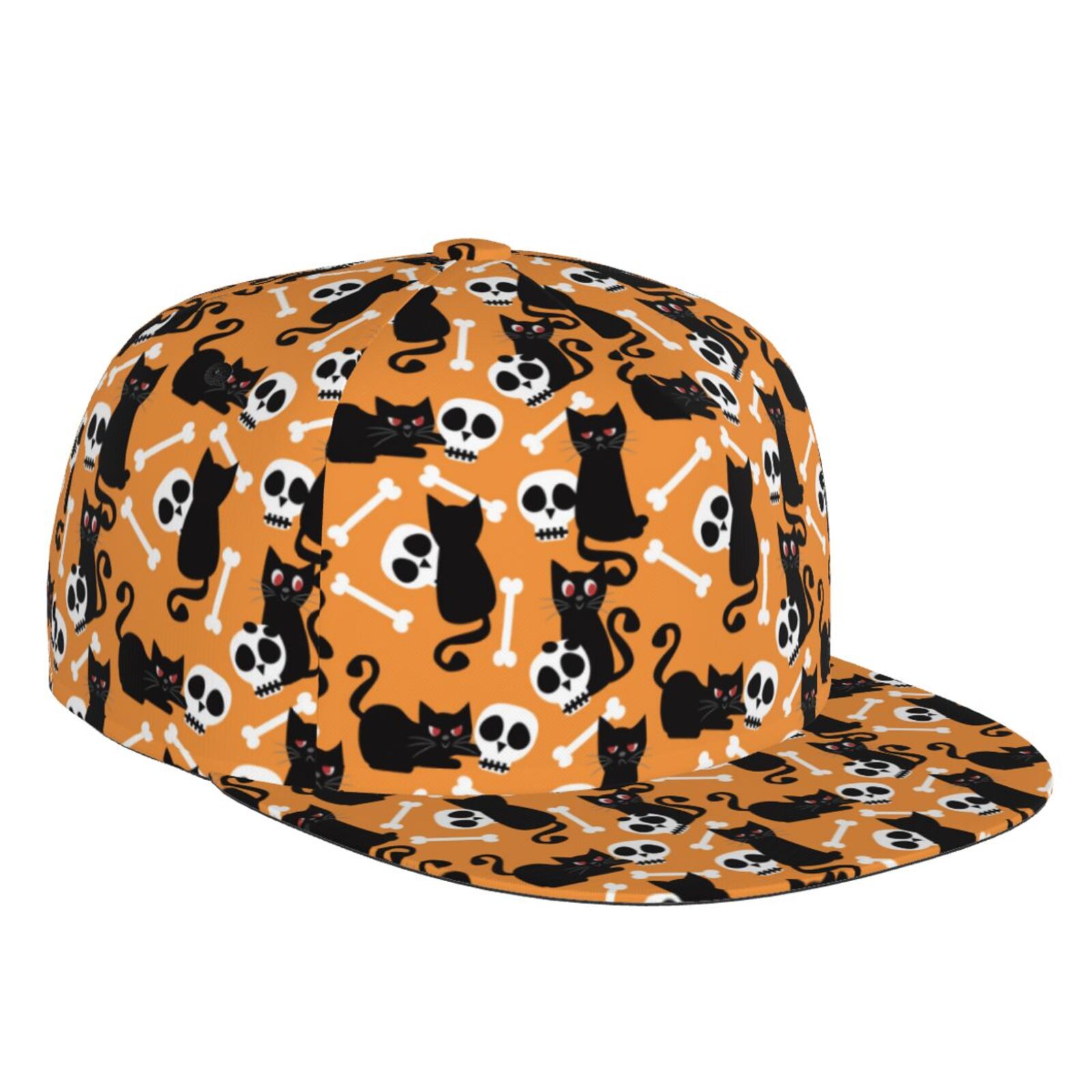 Adjustable Baseball Cap, Cartoon Black Cat White Skull Flat Bill ...