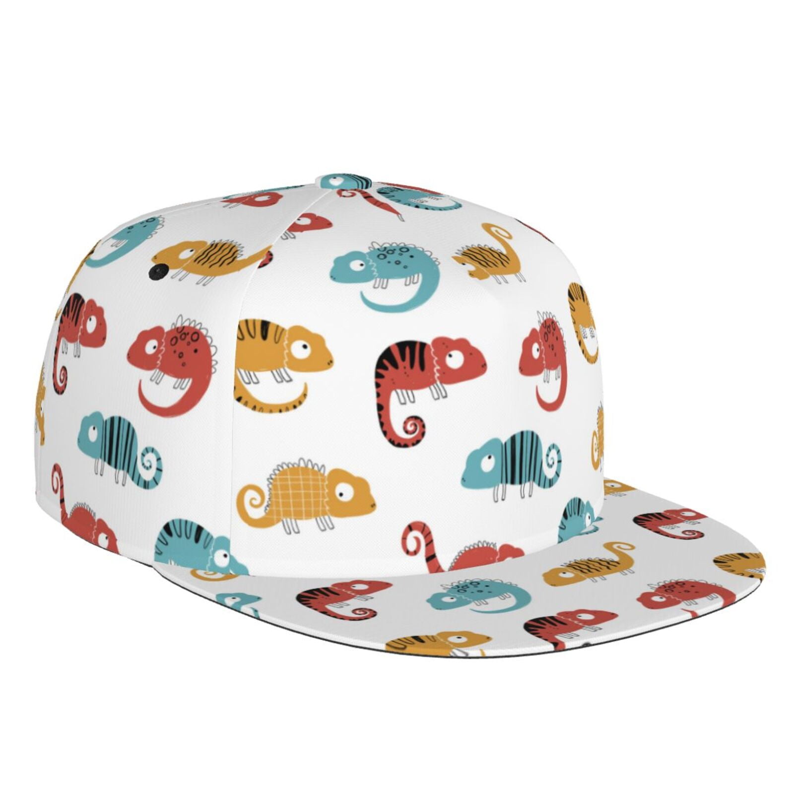 Adjustable Baseball Cap, Cartoon Cute Chameleon Lizard_A Flat Bill ...
