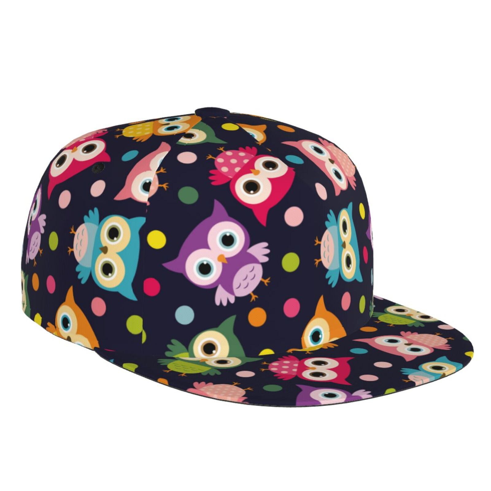 Adjustable Baseball Cap, Cartoon Cute Colorful Owls Flat Bill Trucker ...