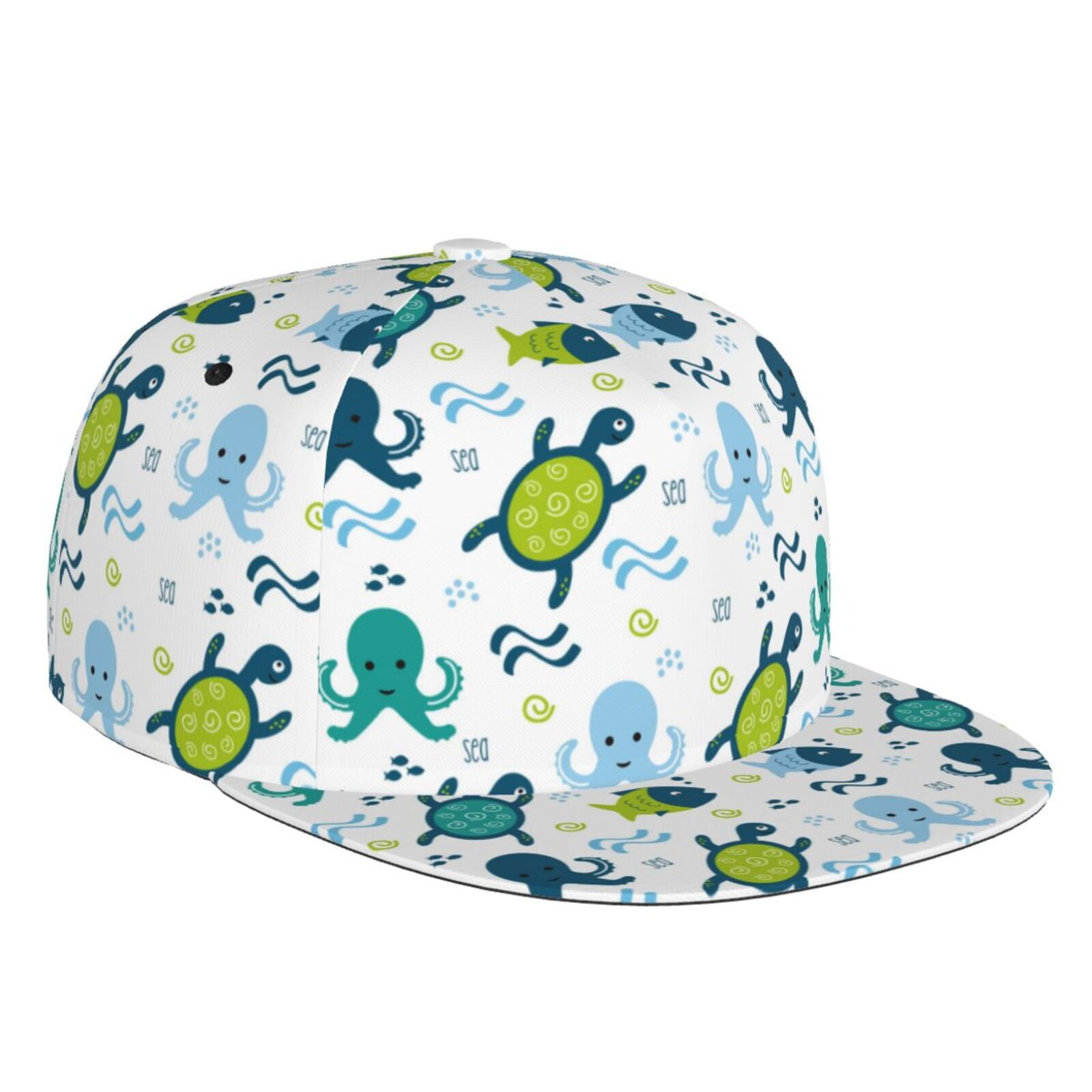 Adjustable Baseball Cap, Cartoon Sea creatures Flat Bill Trucker Flat ...