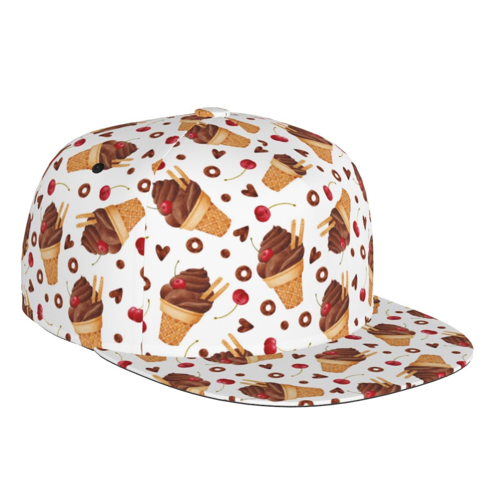 Adjustable Baseball Cap, Chocolate Ice Cream Print Flat Bill Trucker ...