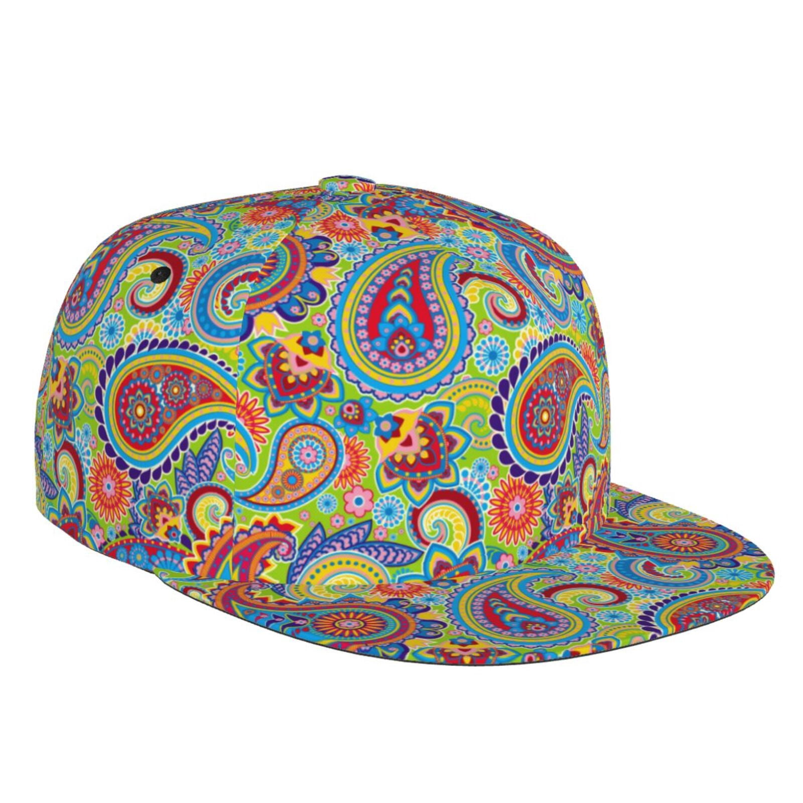 Adjustable Baseball Cap, Colored Paisley Flat Bill Trucker Flat Brim ...