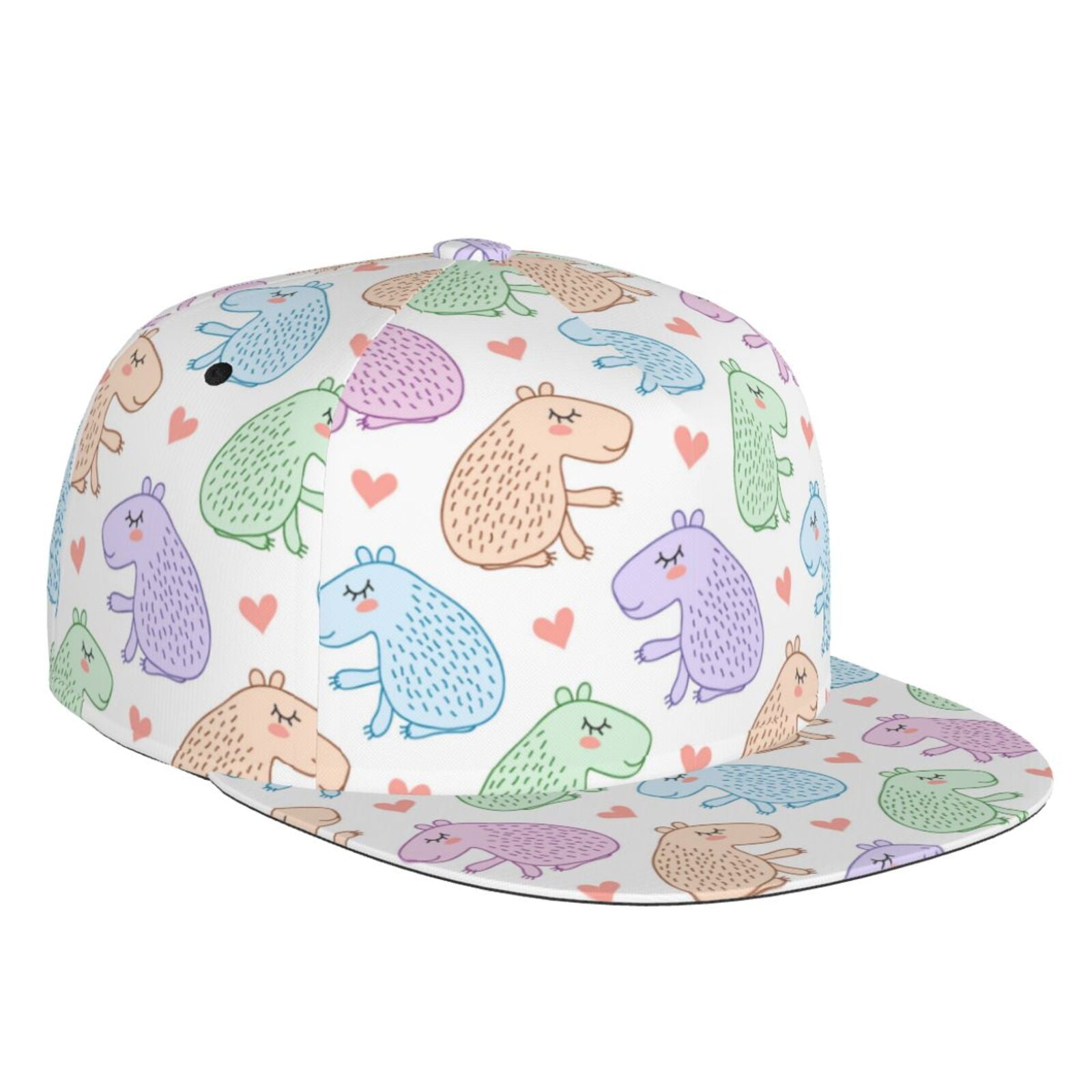 Adjustable Baseball Cap, Colorful Capybaras Flat Bill Trucker Flat Brim ...