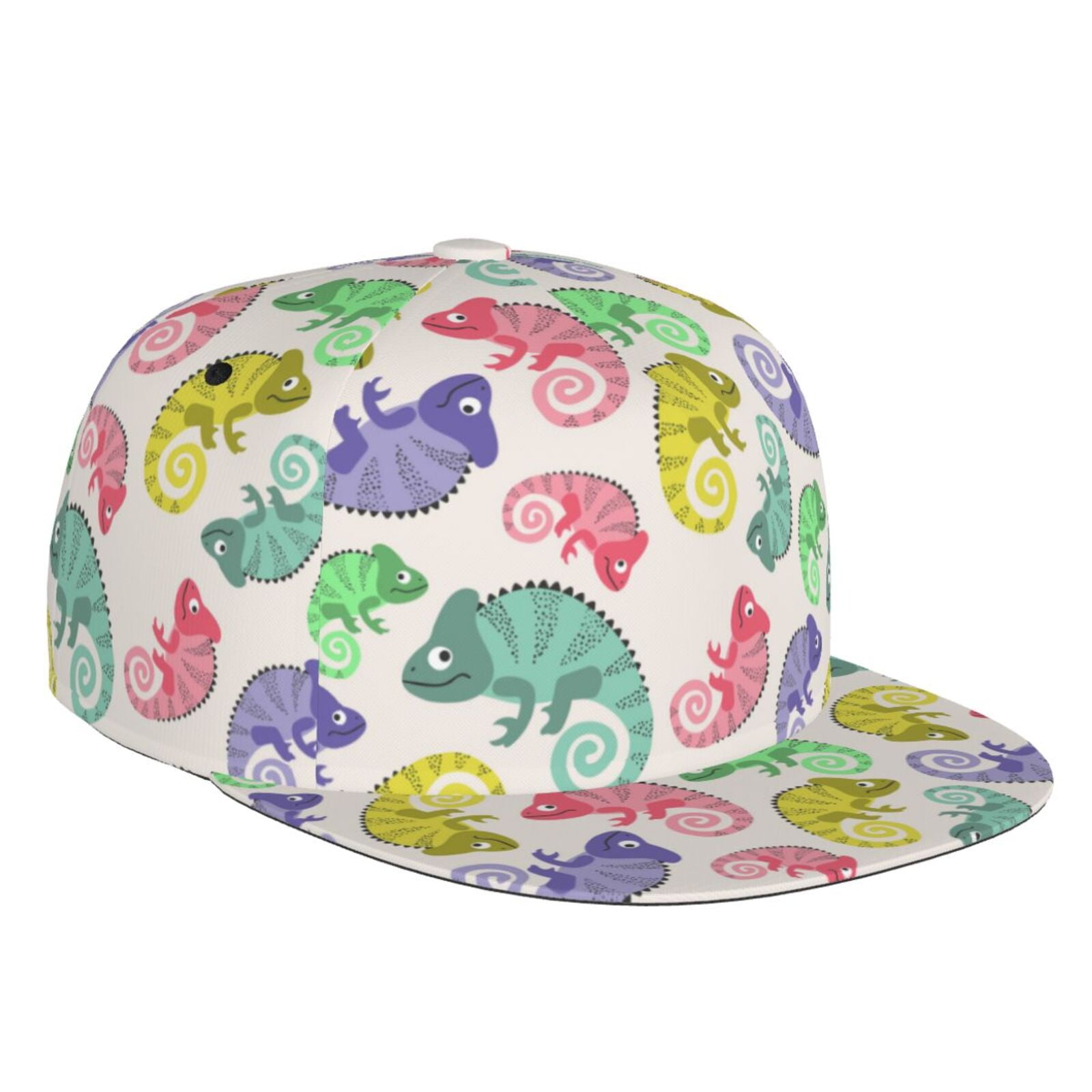 Adjustable Baseball Cap, Colorful Cute Chameleons Flat Bill Trucker ...