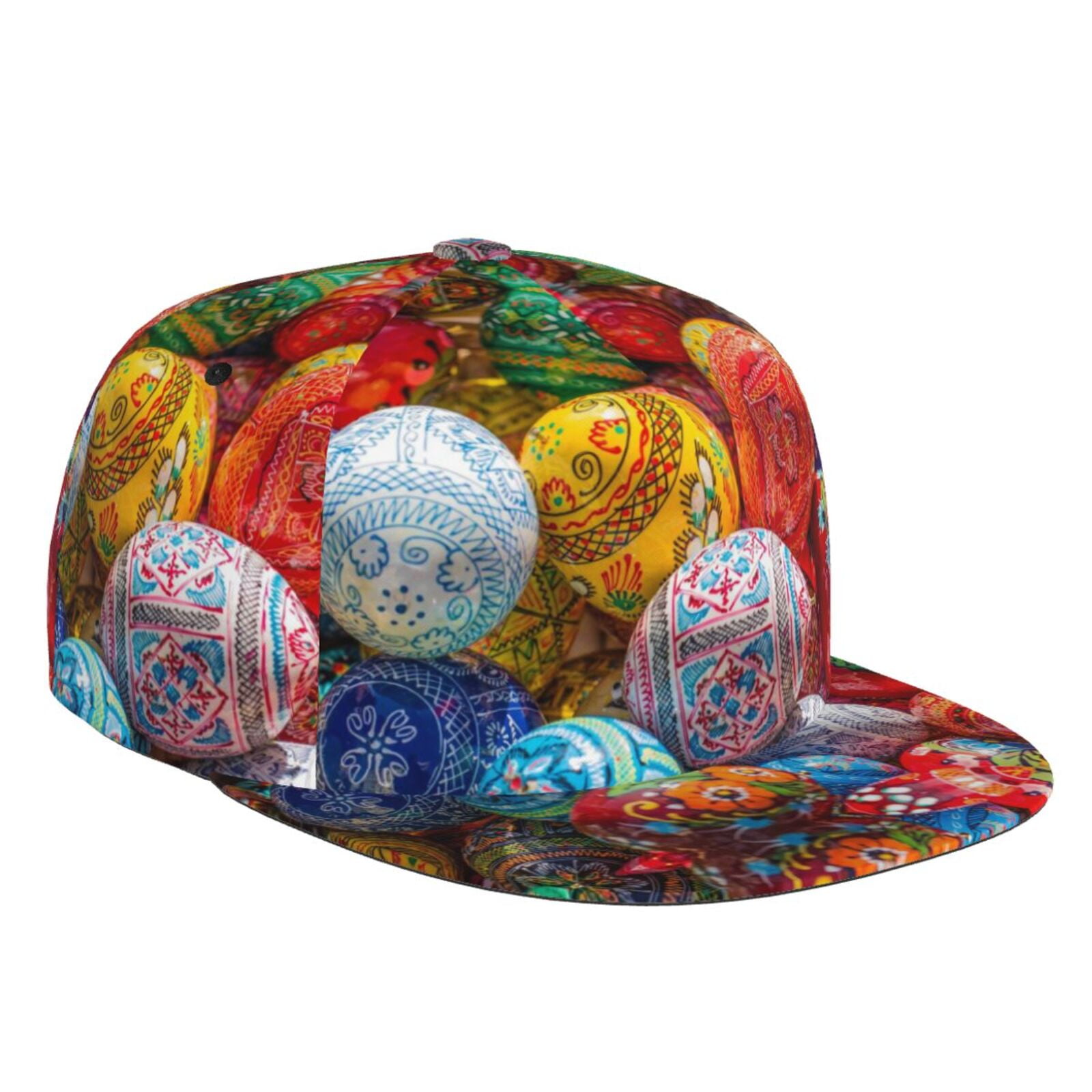 Adjustable Baseball Cap, Colorful Hand Painted Easter Eggs Flat Bill ...