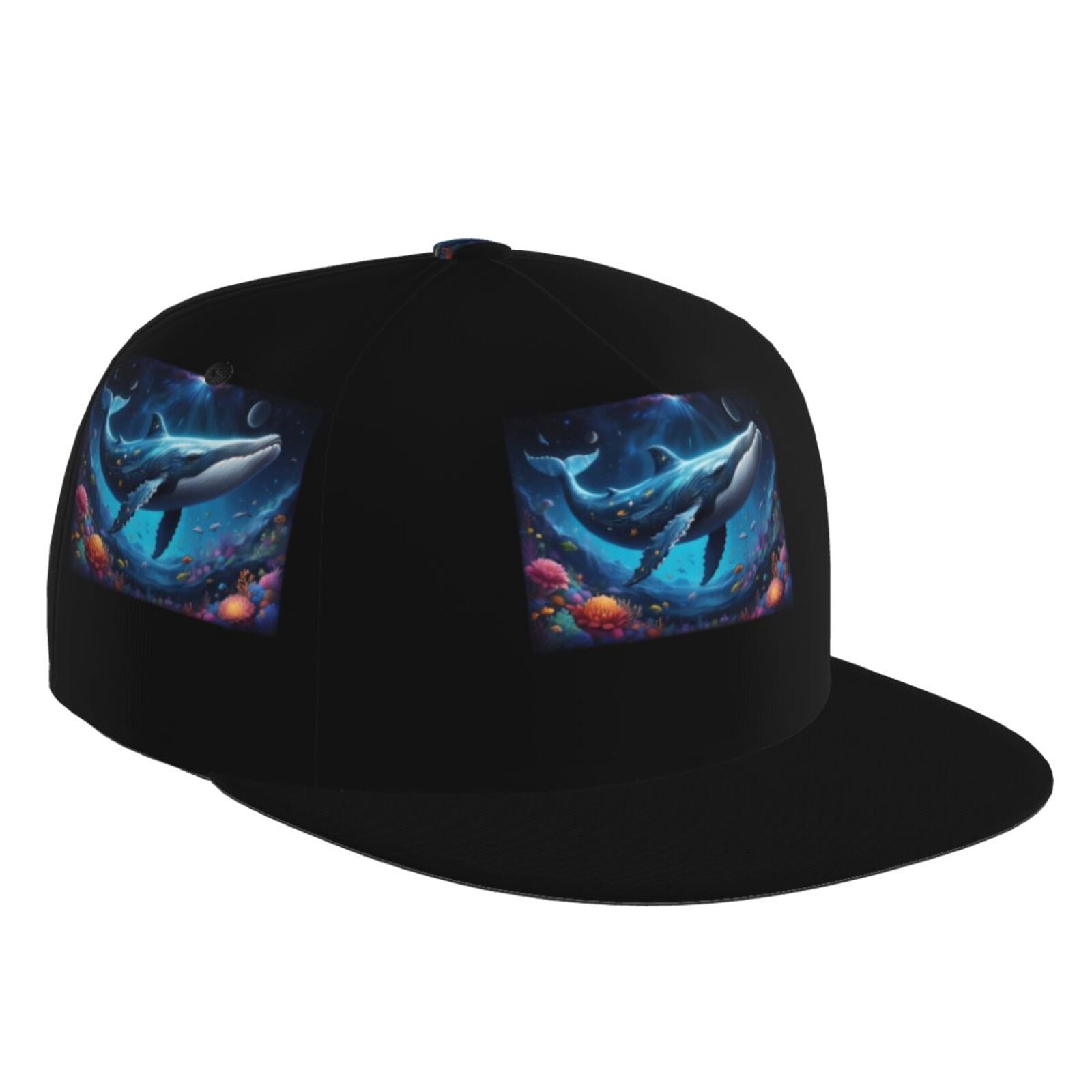 Adjustable Baseball Cap, Colorful Ocean Whale Flat Bill Trucker Flat ...