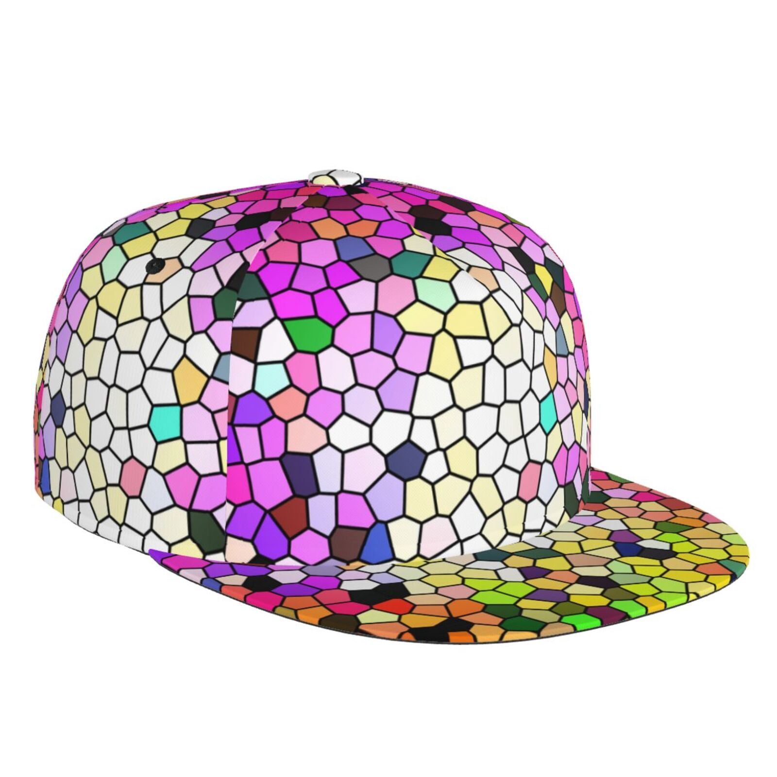Adjustable Baseball Cap, Colorful Tie Dye Stained Glass 3 Flat Bill ...