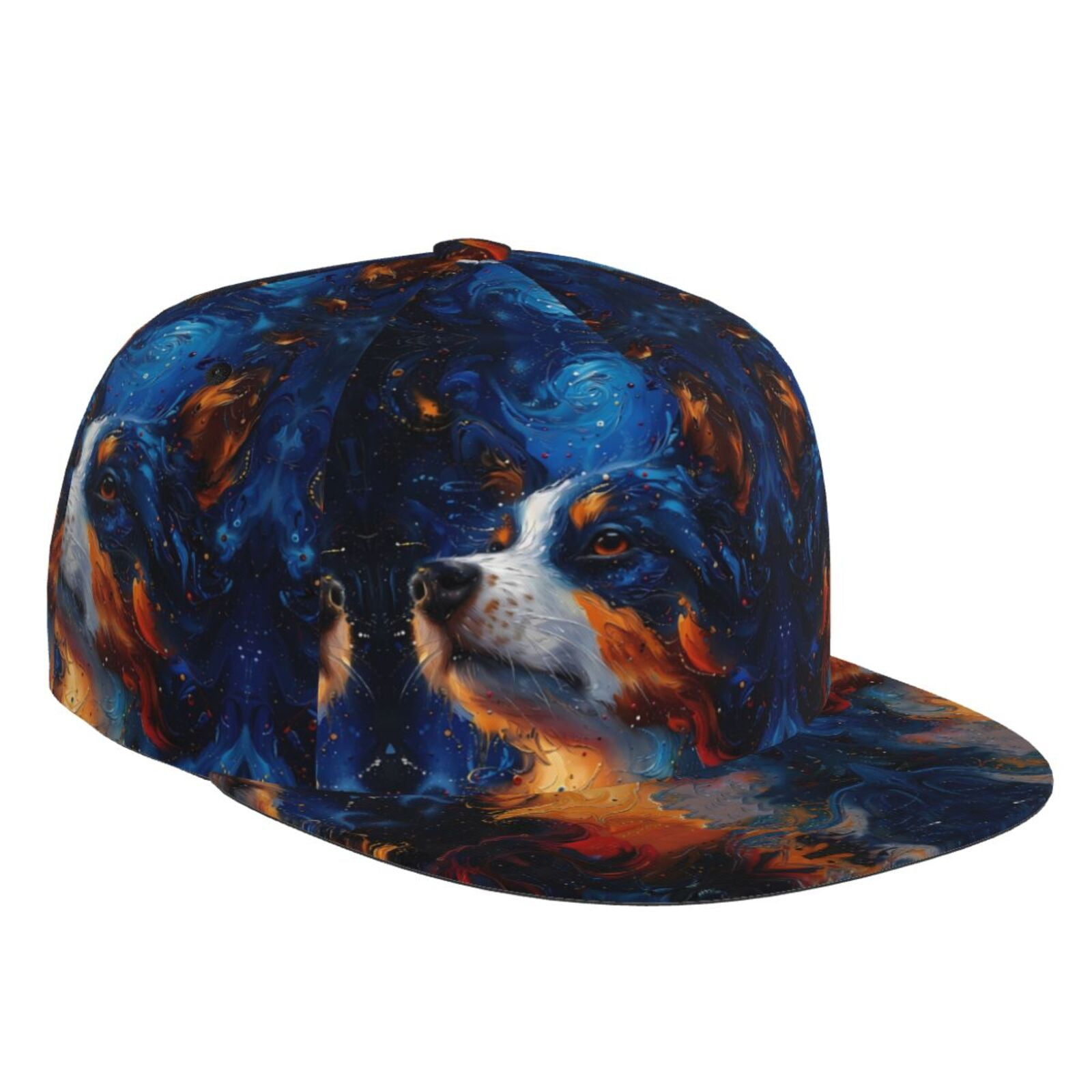 Adjustable Baseball Cap, Cosmic Dog Starry Night Flat Bill Trucker Flat ...