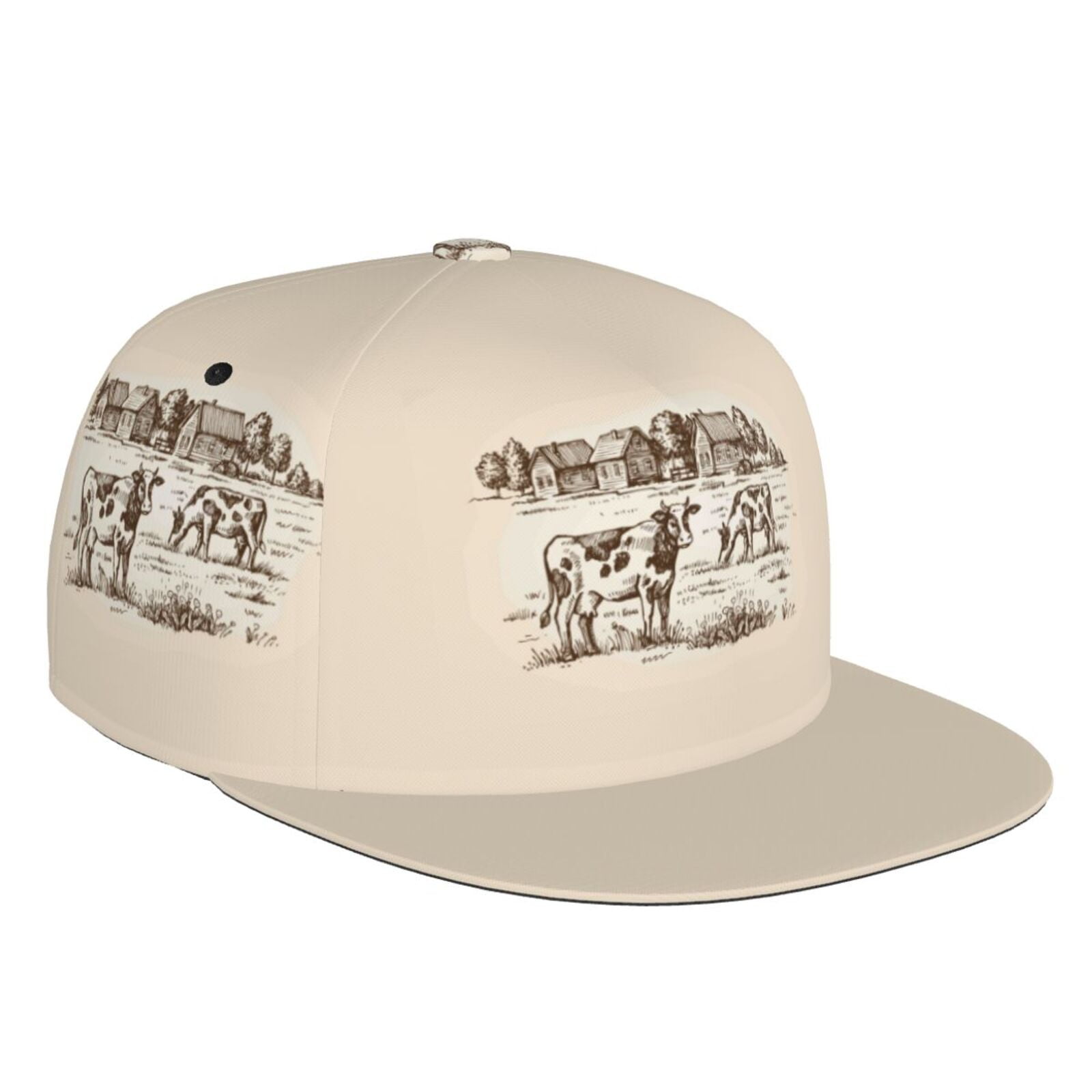Adjustable Baseball Cap, Cows On The Farm Flat Bill Trucker Flat Brim ...