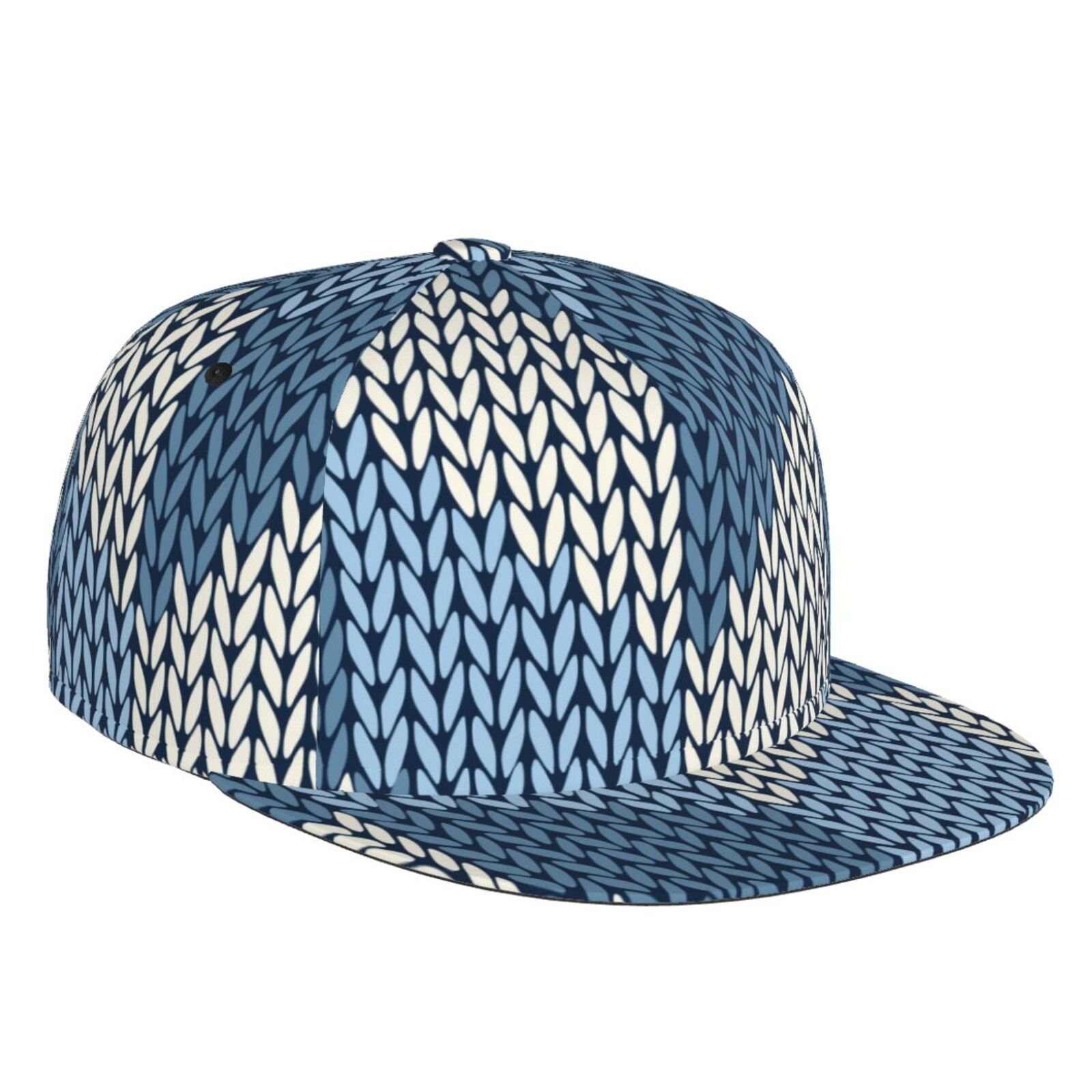 Adjustable Baseball Cap, Cozy Knitted Blue Chevron Flat Bill Trucker ...