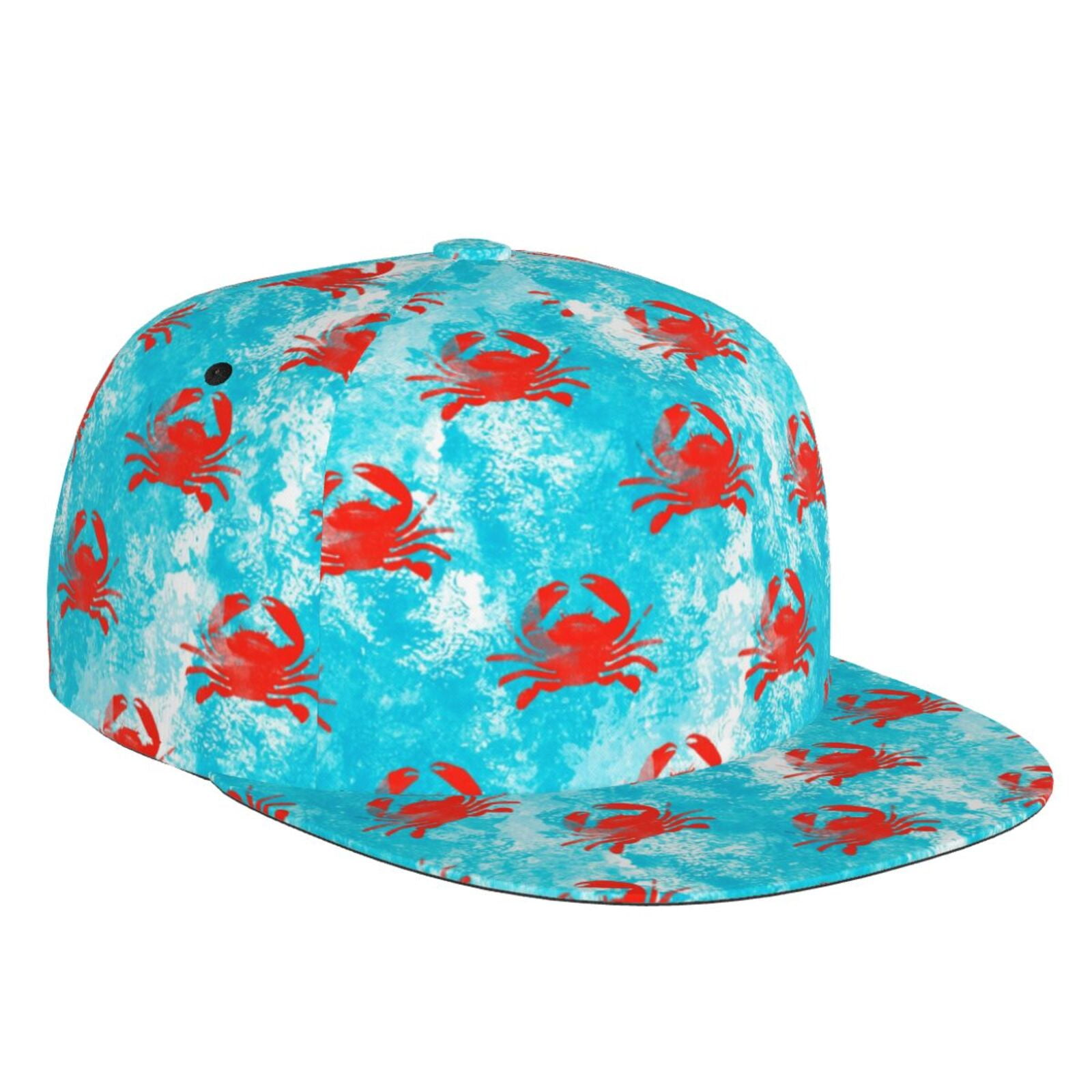 Adjustable Baseball Cap, Crab Swims In The Ocean Flat Bill Trucker Flat ...