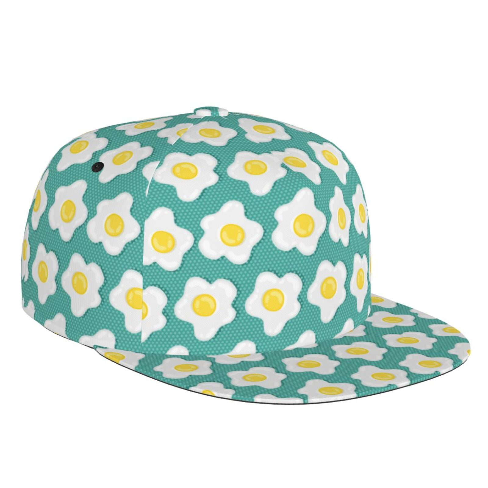 Adjustable Baseball Cap, Cute Fried Egg Pine Green Flat Bill Trucker ...