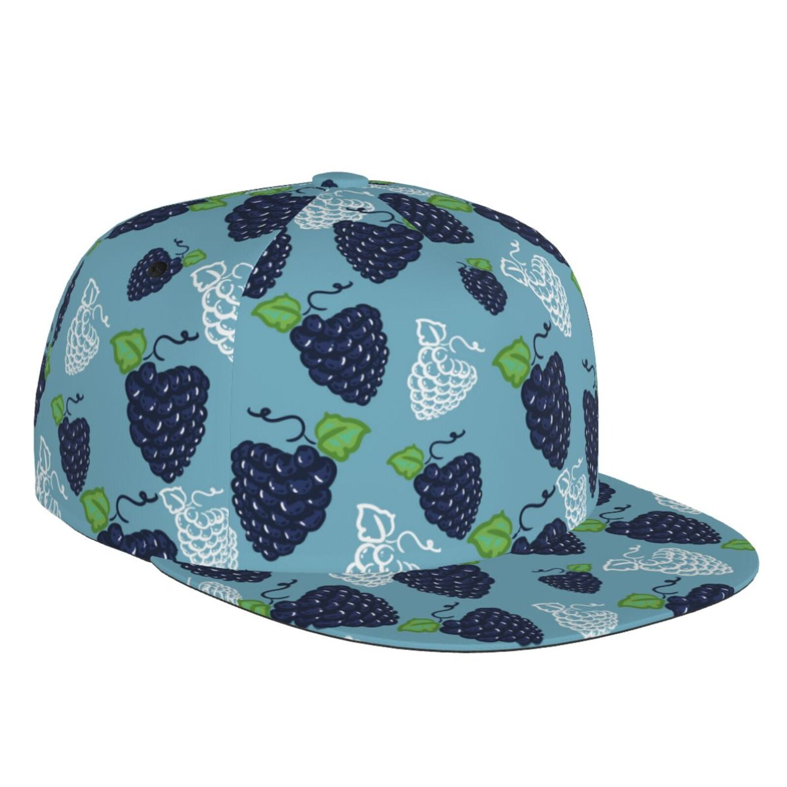 Adjustable Baseball Cap, Cute Grape Blue Flat Bill Trucker Flat Brim ...