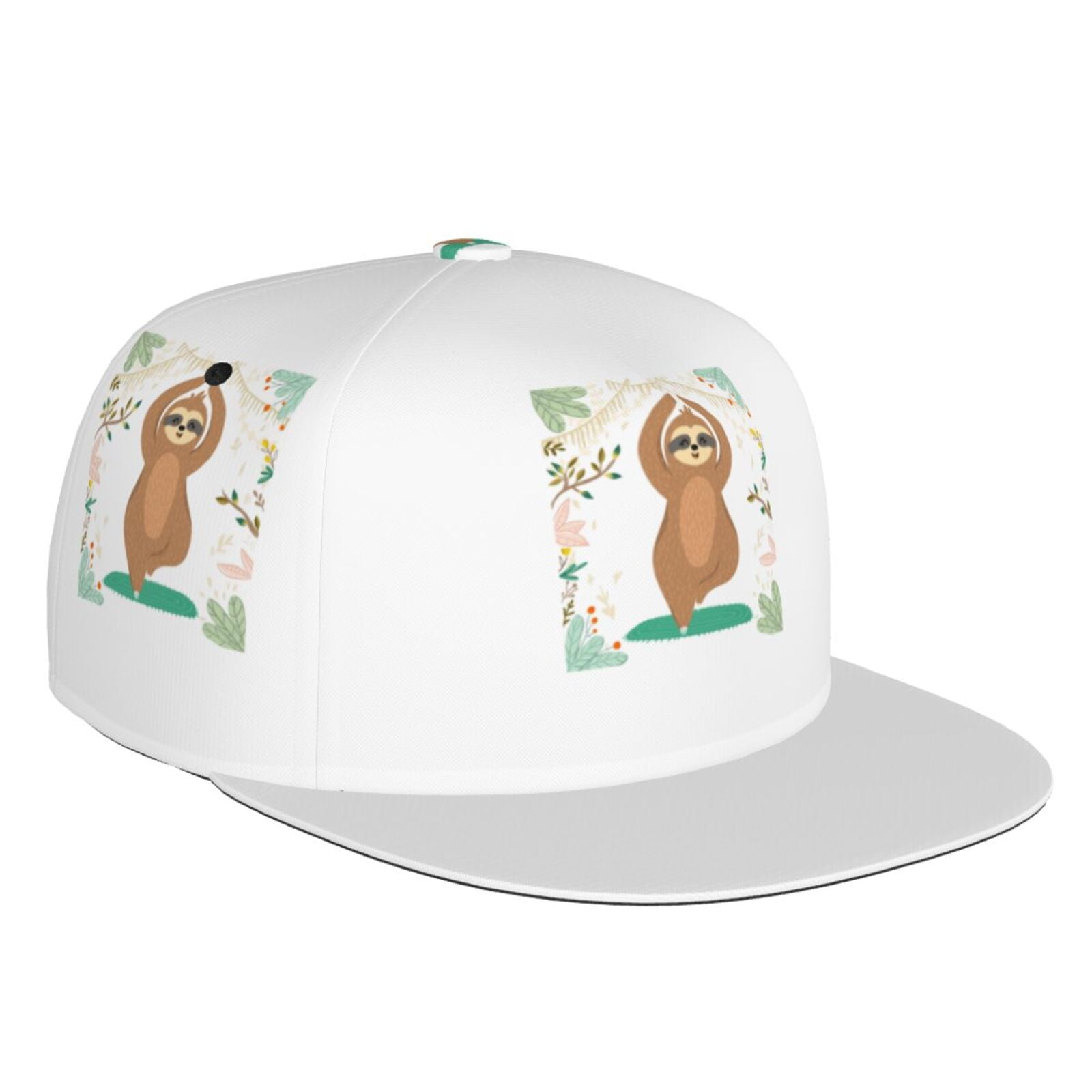 Adjustable Baseball Cap, Cute Sloth In Yoga Pose Tree Flat Bill Trucker ...