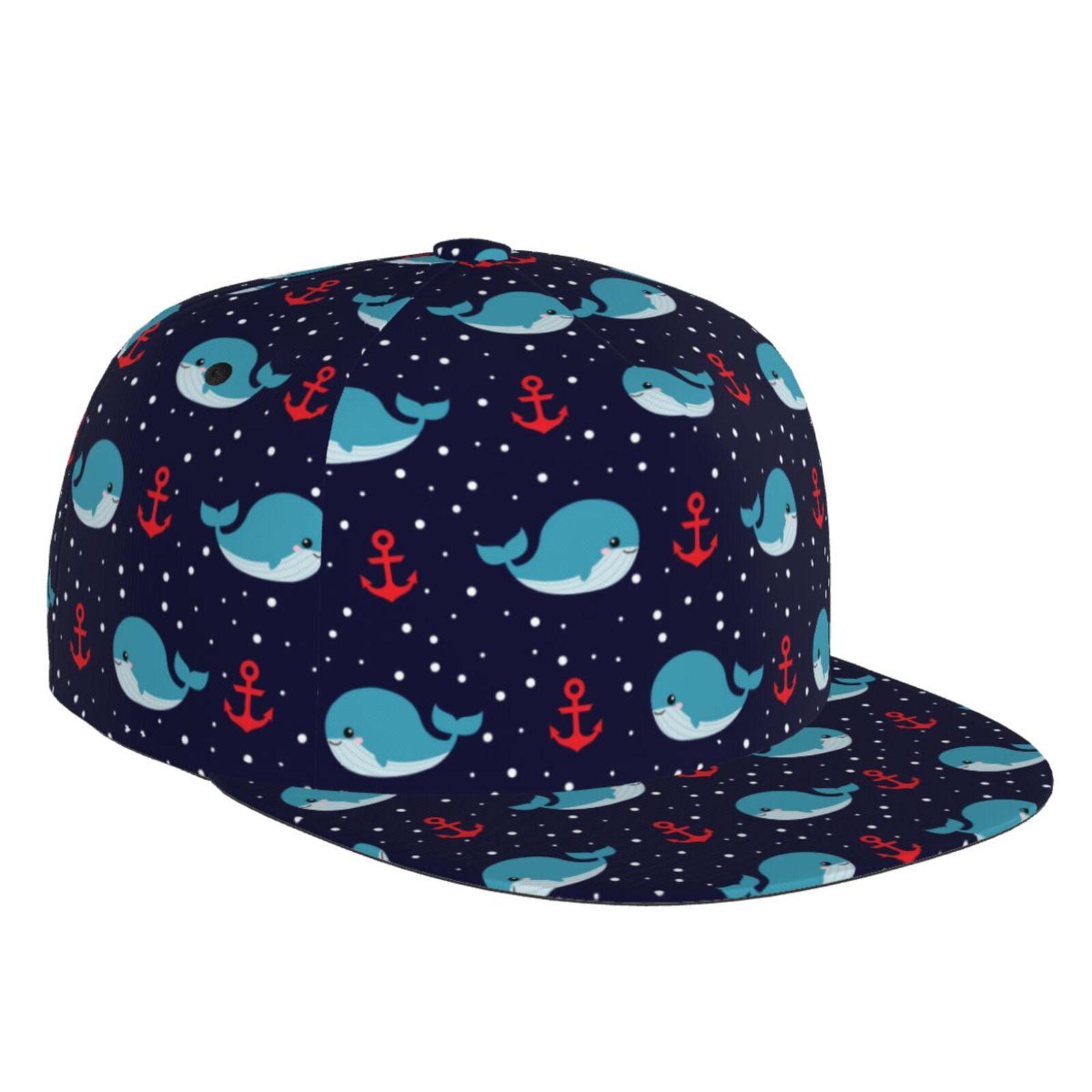 Adjustable Baseball Cap, Cute anchor whale fish dots cartoon Flat Bill ...