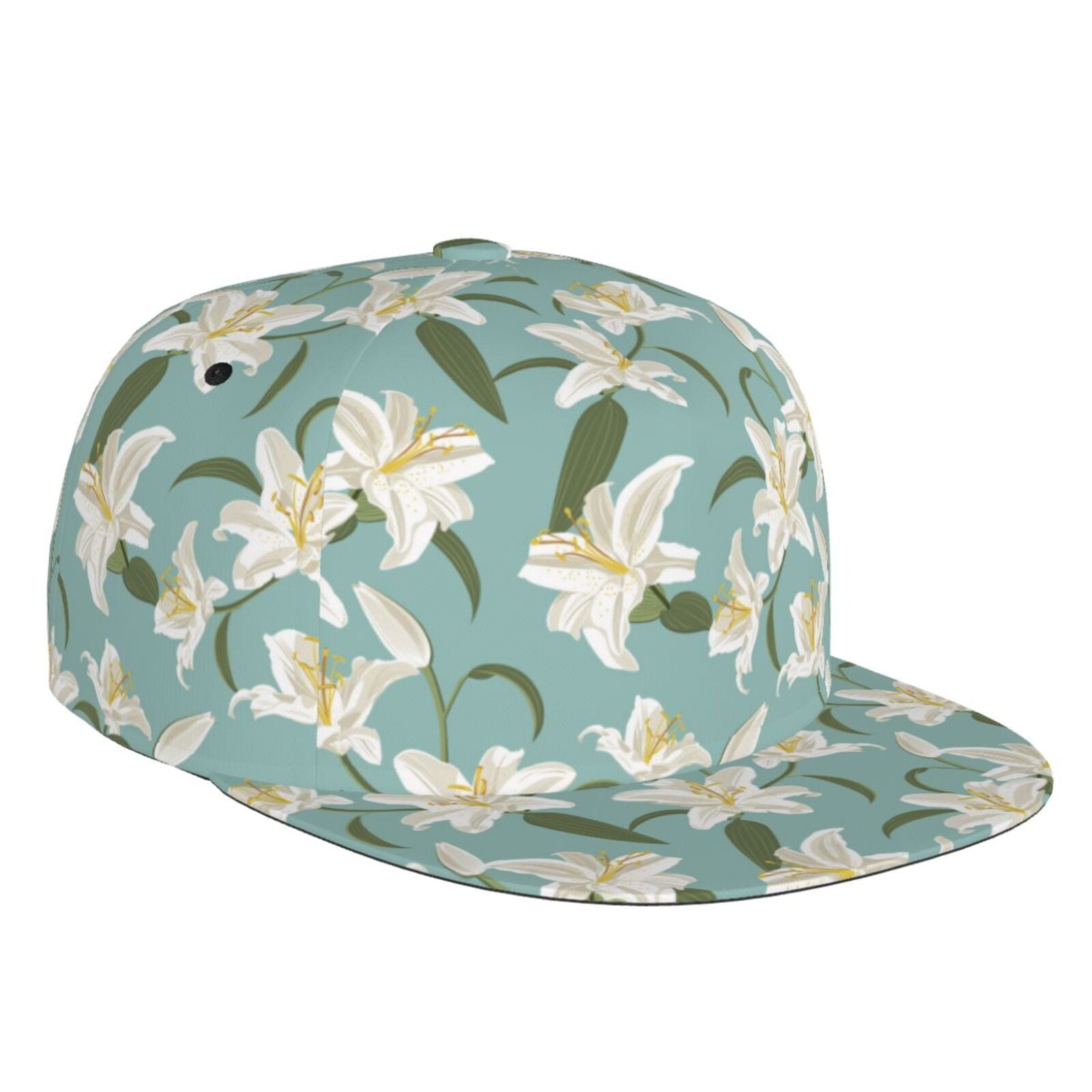 Adjustable Baseball Cap, Cyan Blue Lilies Flowers Flat Bill Trucker ...