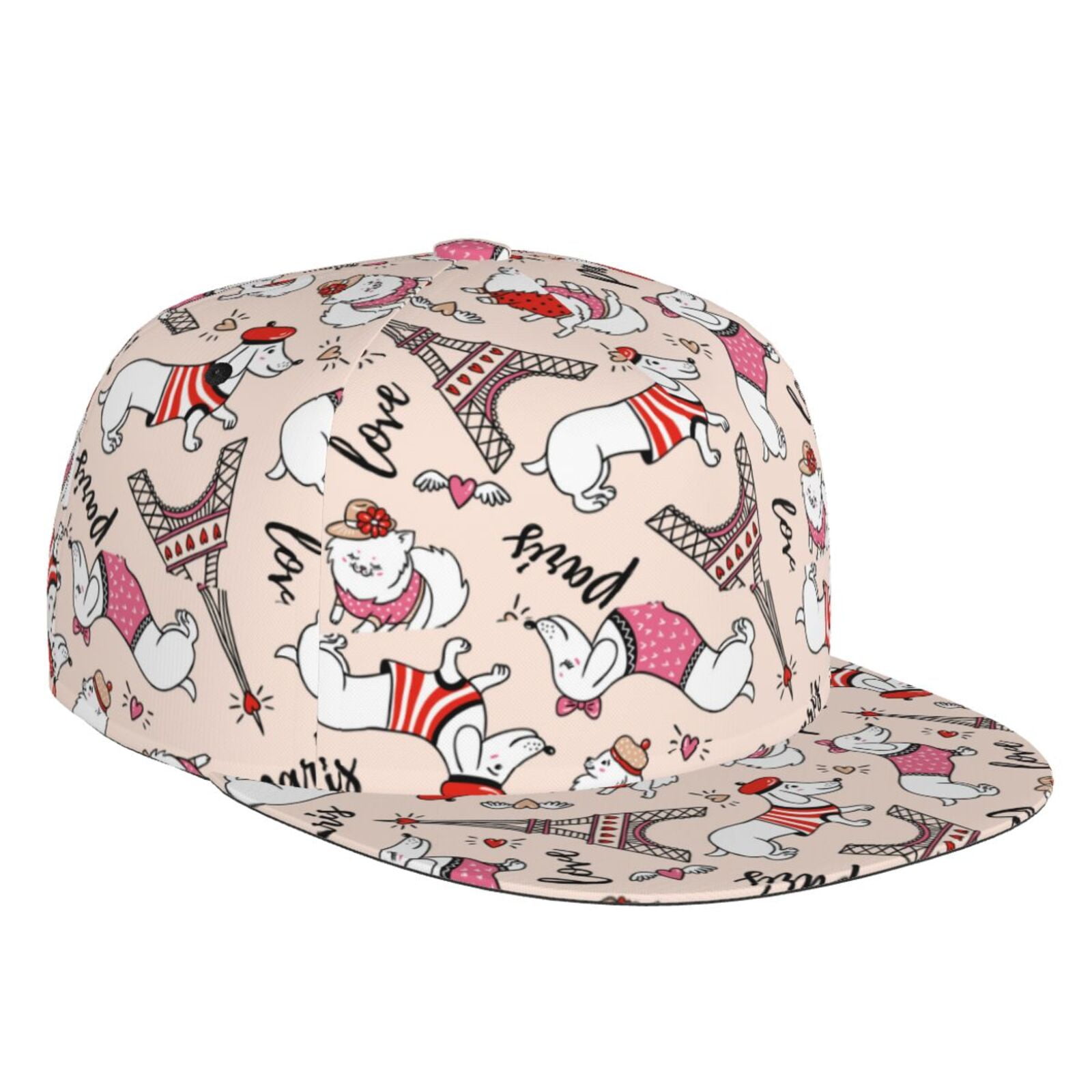 Adjustable Baseball Cap, Dachshund And Eiffel Tower Flat Bill Trucker ...