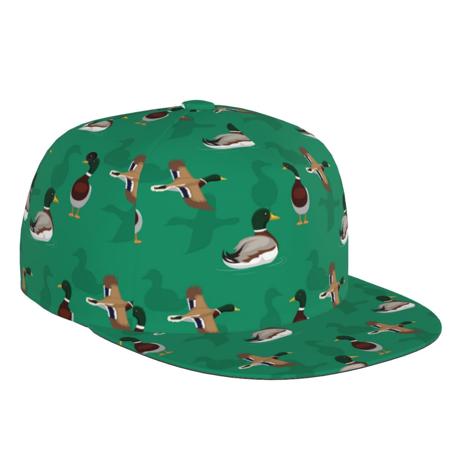 Adjustable Baseball Cap, Duck Mallard Flying Pose Flat Bill Trucker ...