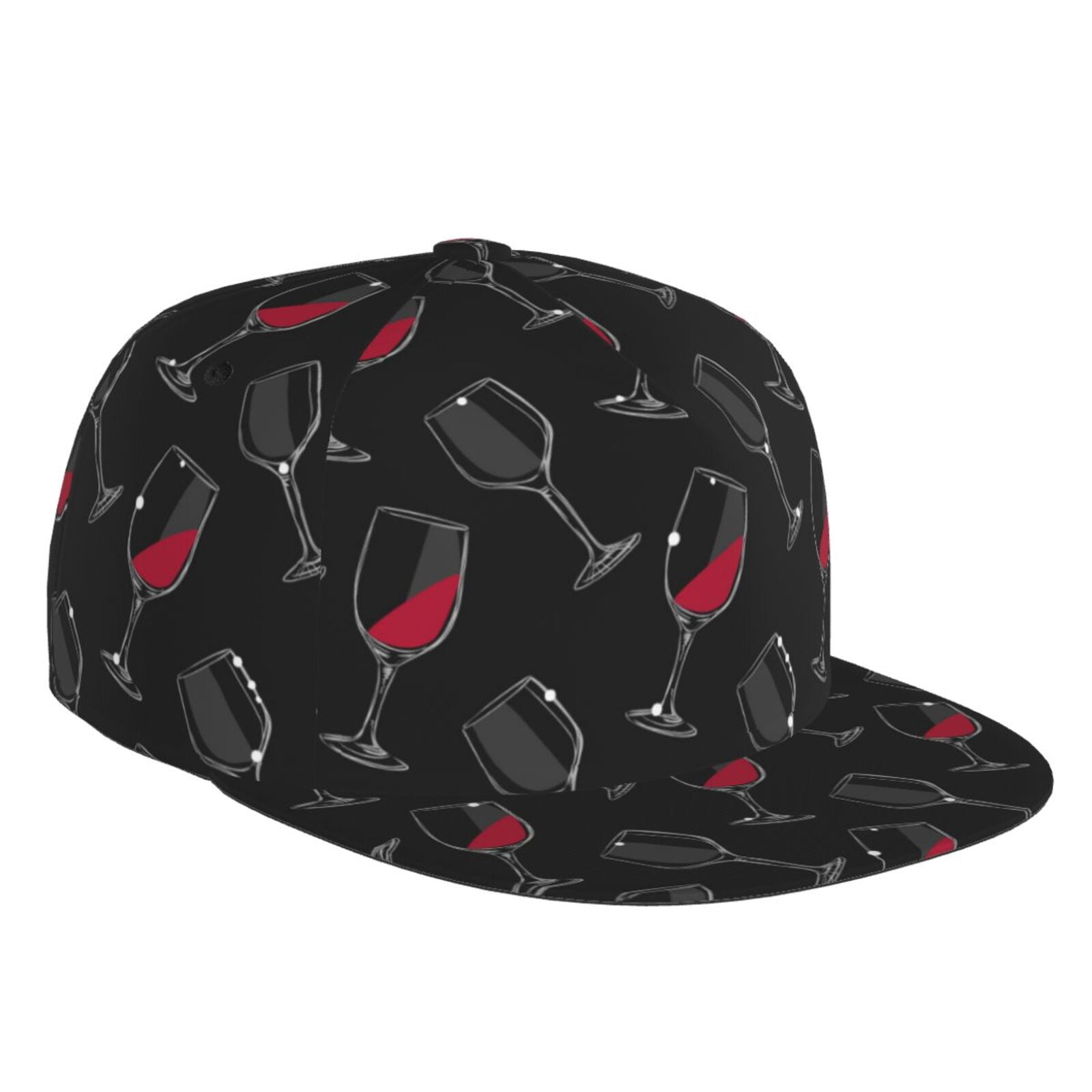 Adjustable Baseball Cap, Elegant Wine Glass Flat Bill Trucker Flat Brim ...