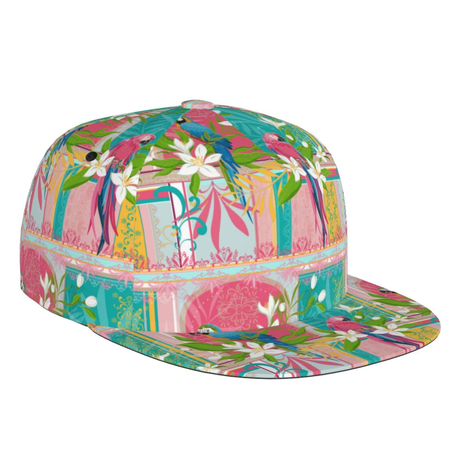 Adjustable Baseball Cap, Exotic Colorful Parrot Flower Flat Bill ...