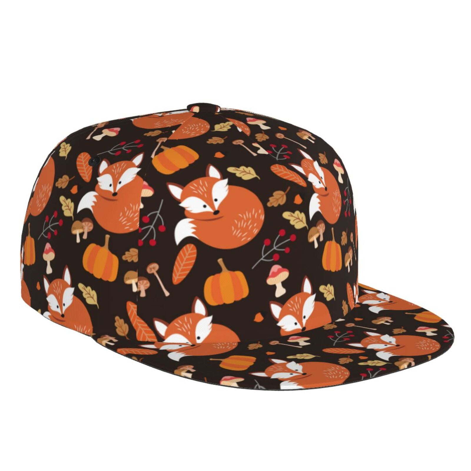 Adjustable Baseball Cap, Fall Leaf Mushroom Fox Flat Bill Trucker Flat ...