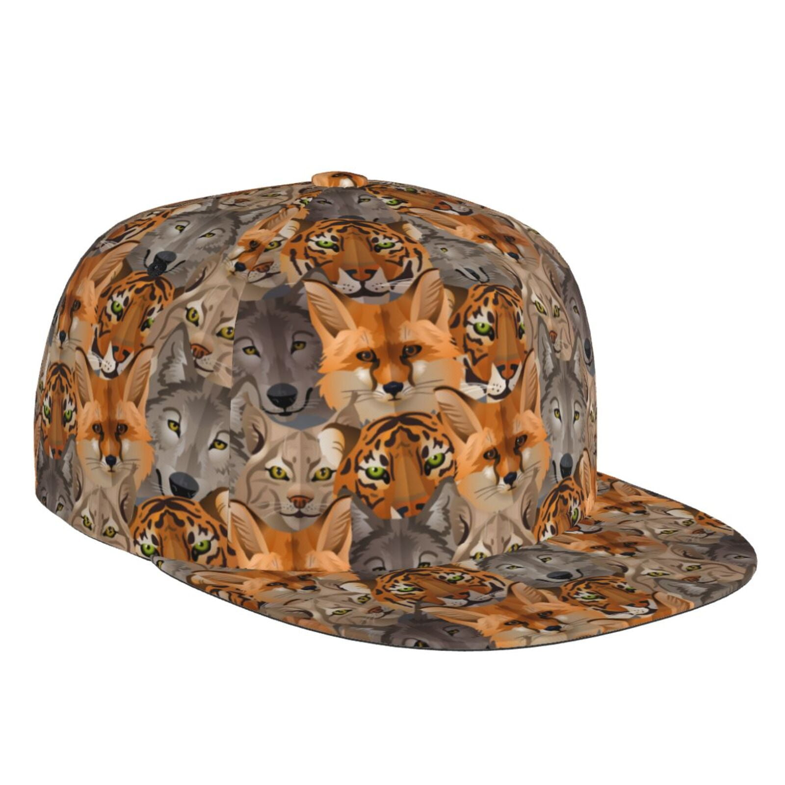 Adjustable Baseball Cap, Fox tiger Pattern Flat Bill Trucker Flat Brim Hats Dad Hat for Men ...