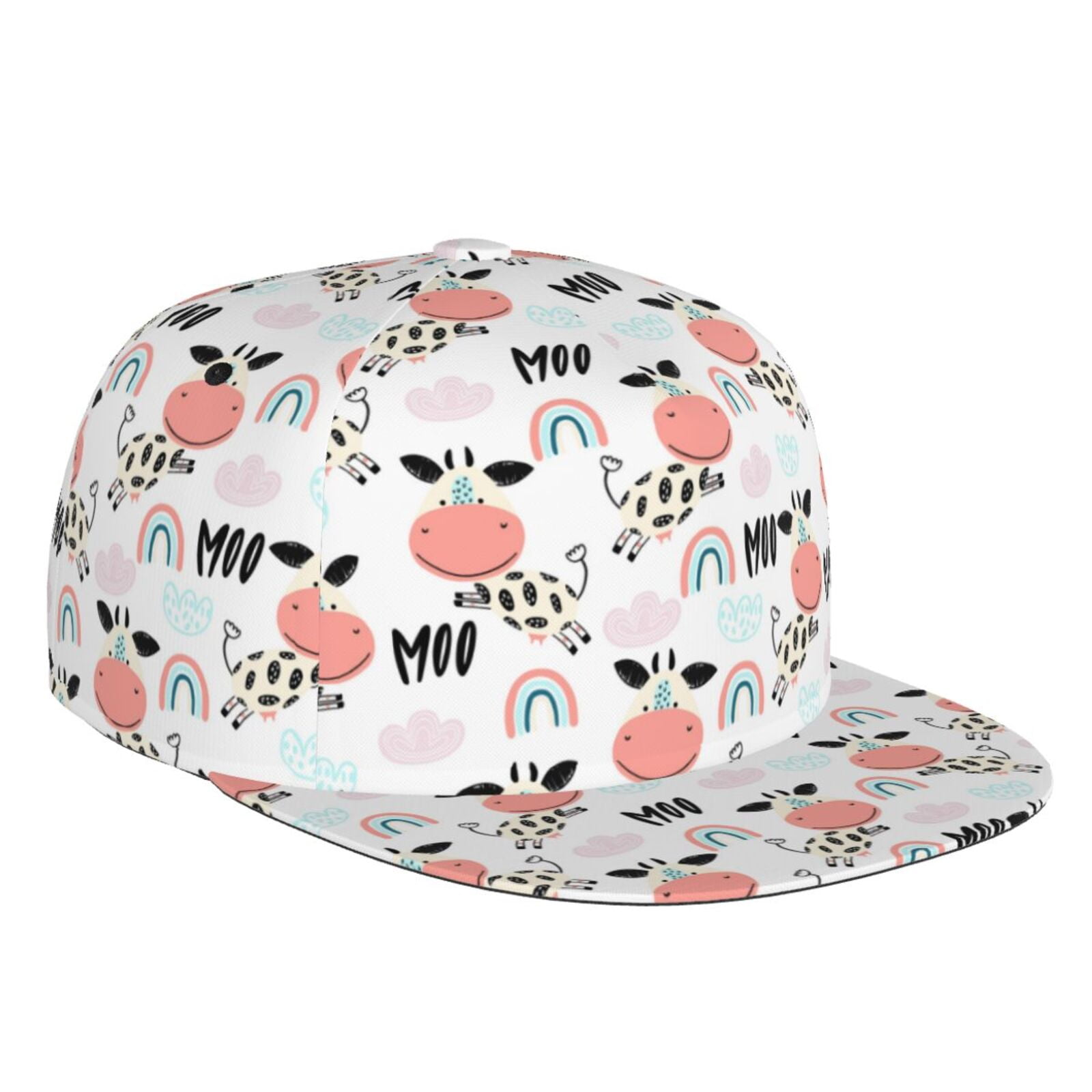 Adjustable Baseball Cap, Funny Cute Cow Rainbow Clouds Flat Bill ...