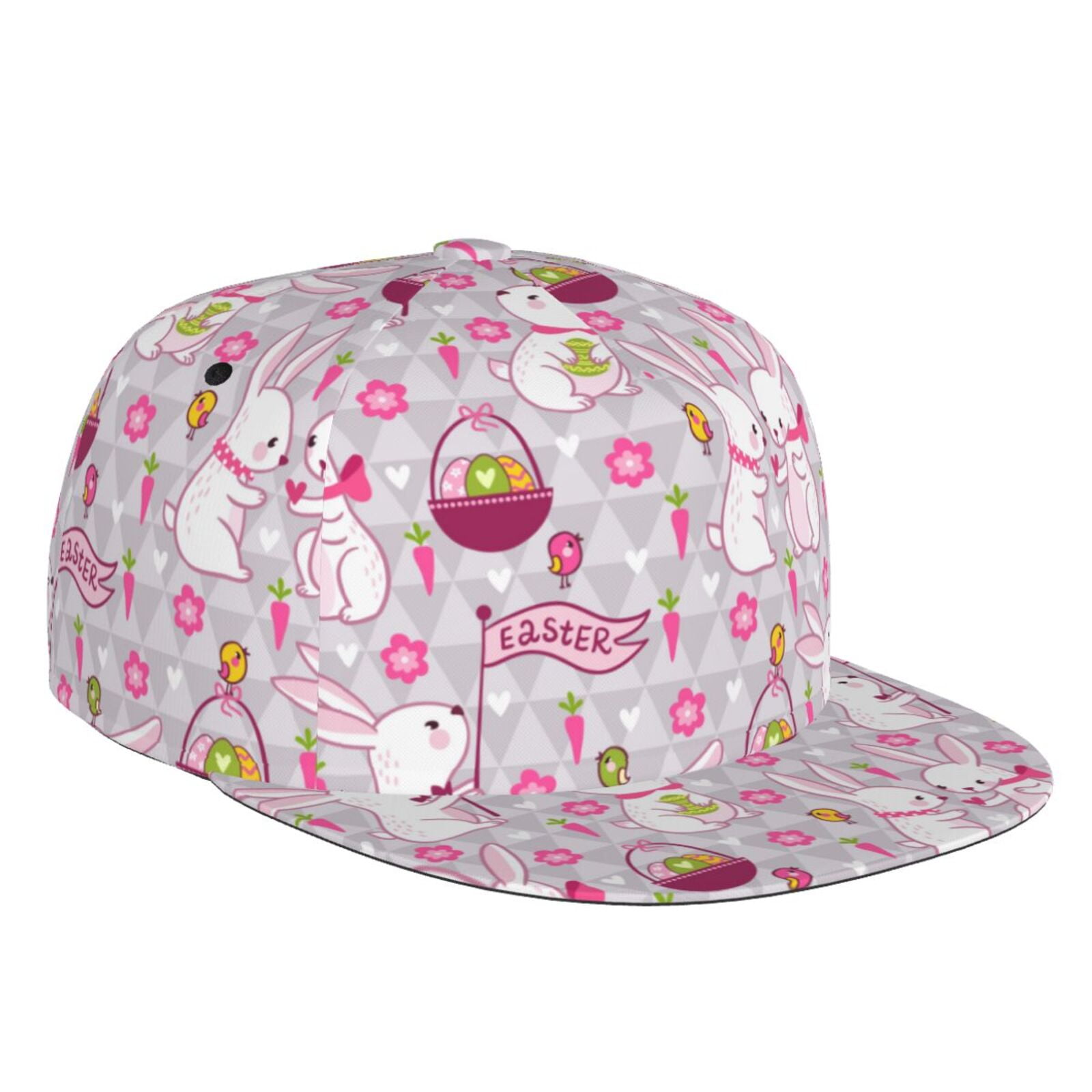 Adjustable Baseball Cap, Funny Cute Rabbit Radish Flower Flat Bill ...