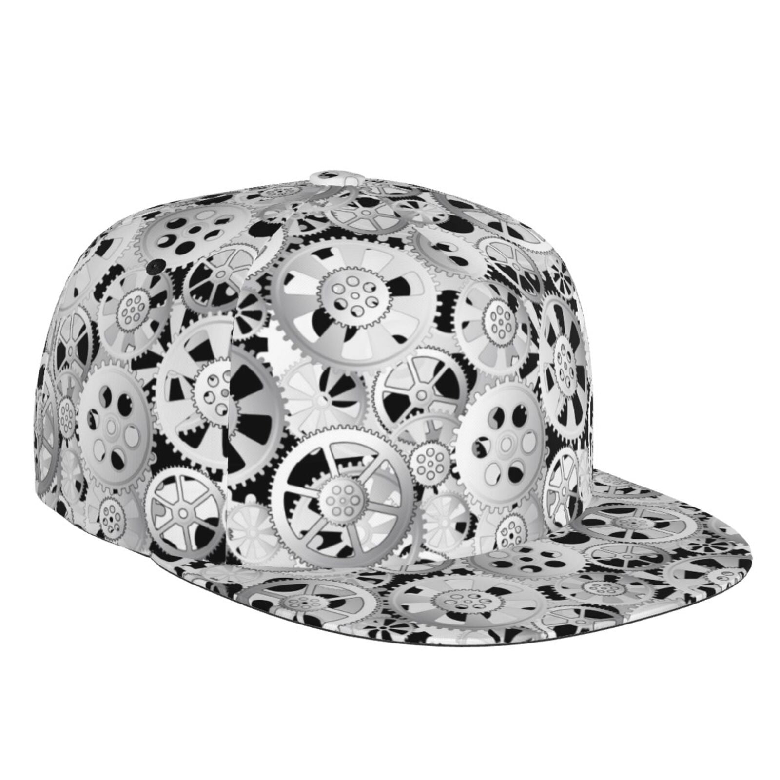 Adjustable Baseball Cap, Gear Pattern print Flat Bill Trucker Flat Brim ...