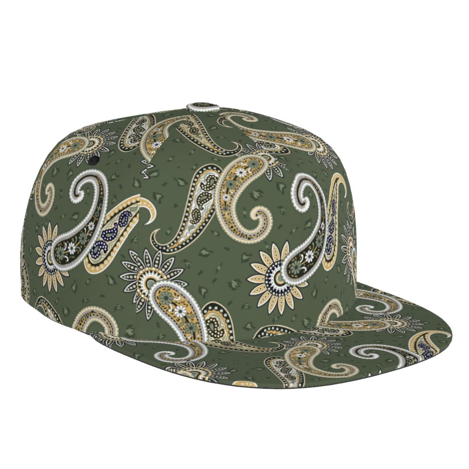 Adjustable Baseball Cap, Green Paisley Pattern Flat Bill Trucker Flat ...